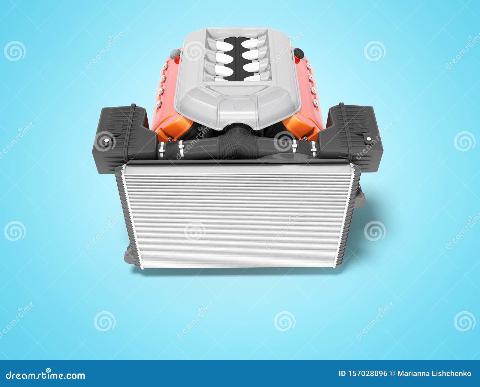 Car Engine For Eight Cylinders Red Assembled Collector And Gearbox ...