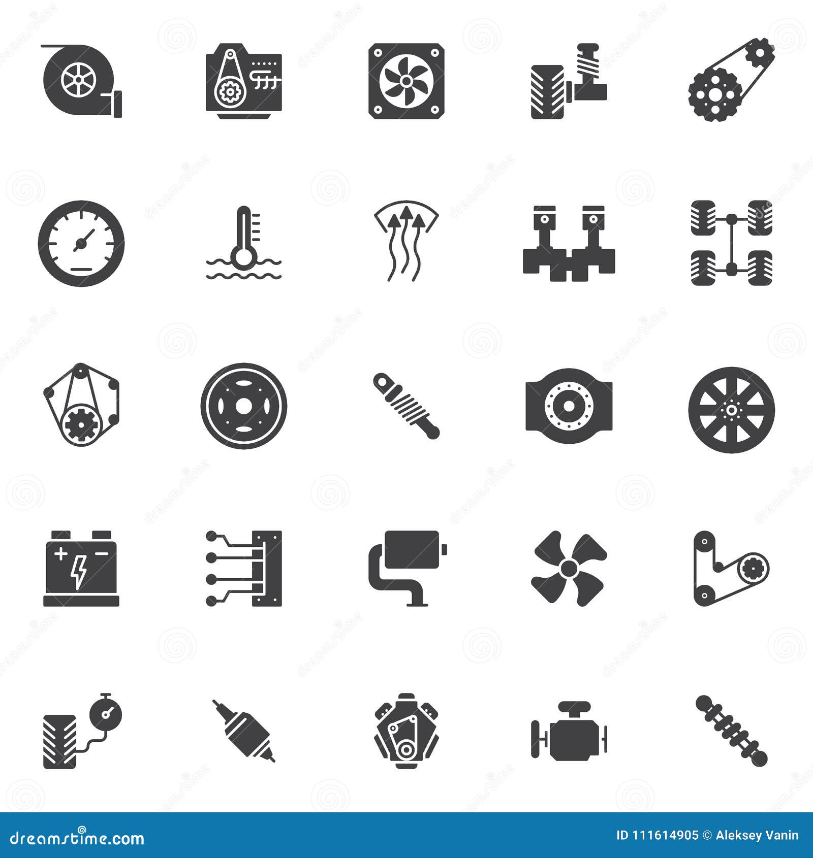 Car Engine Elements Vector Icons Set Stock Vector - Illustration of ...