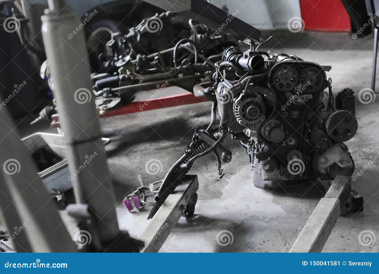 Car Engine on Floor of Service Center Stock Image - Image of engine ...