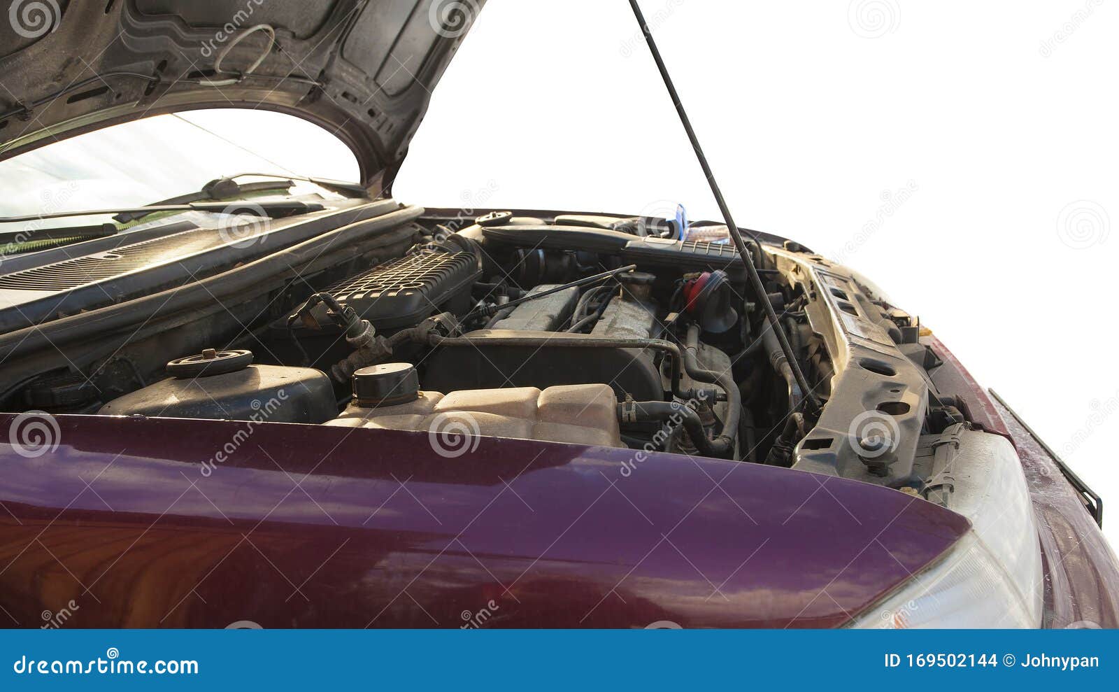 Car engine with hood stock photo. Image of black, auto - 169502144
