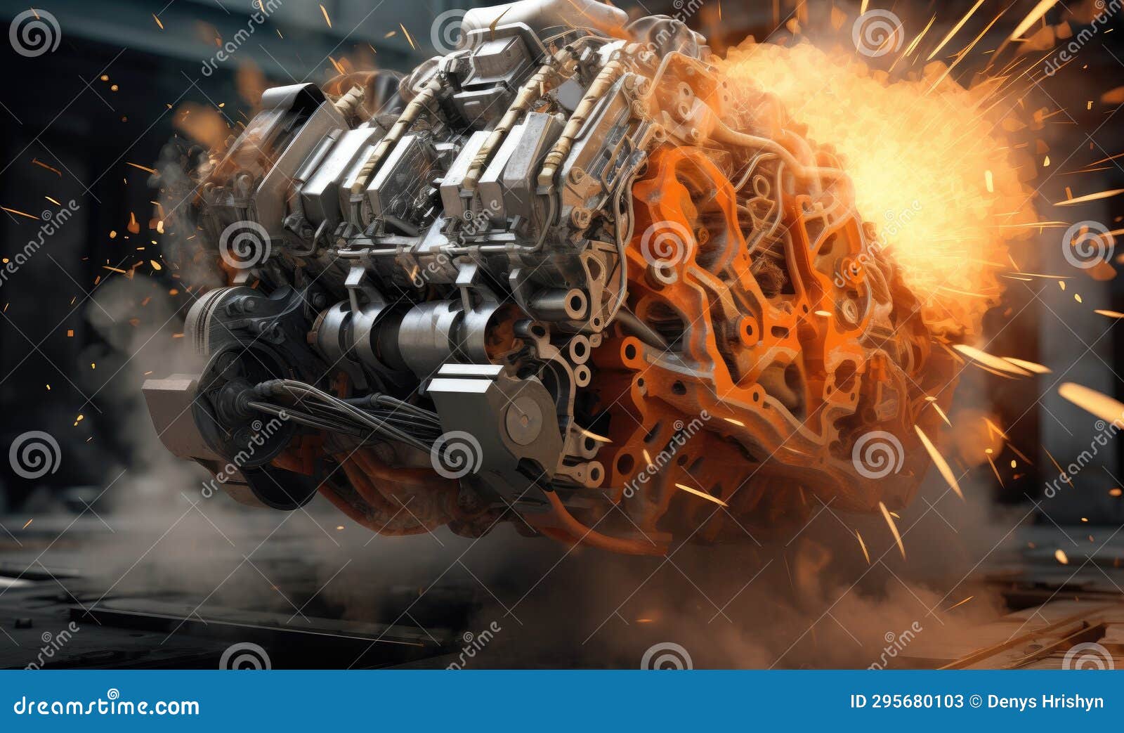 Car Engine Igniting with Fiery Flames Shooting Out Stock Illustration ...
