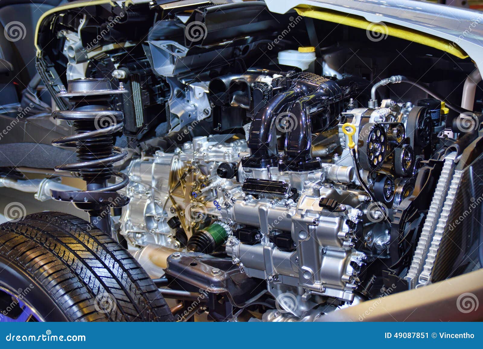 Car Engine Interior and Wheel Suspension Spring Stock Image - Image of ...