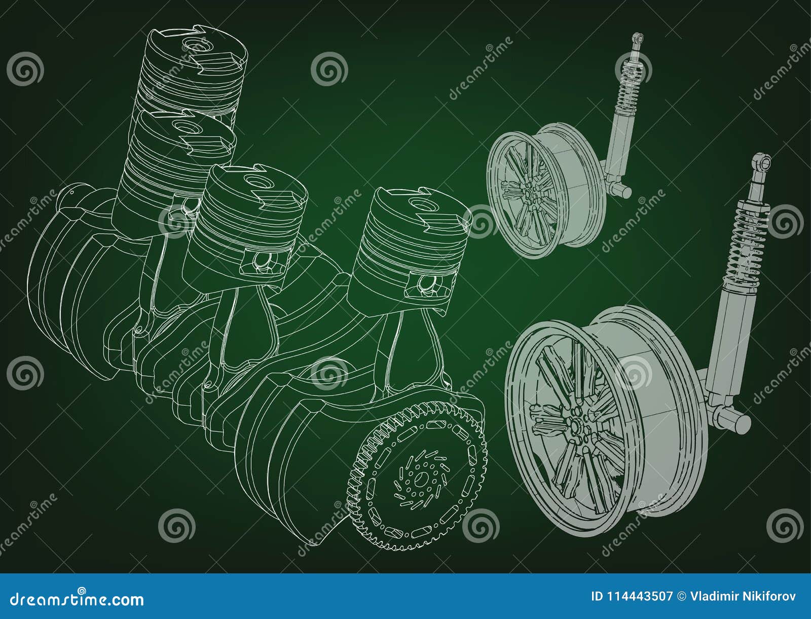 The car engine stock vector. Illustration of drawing - 114443507