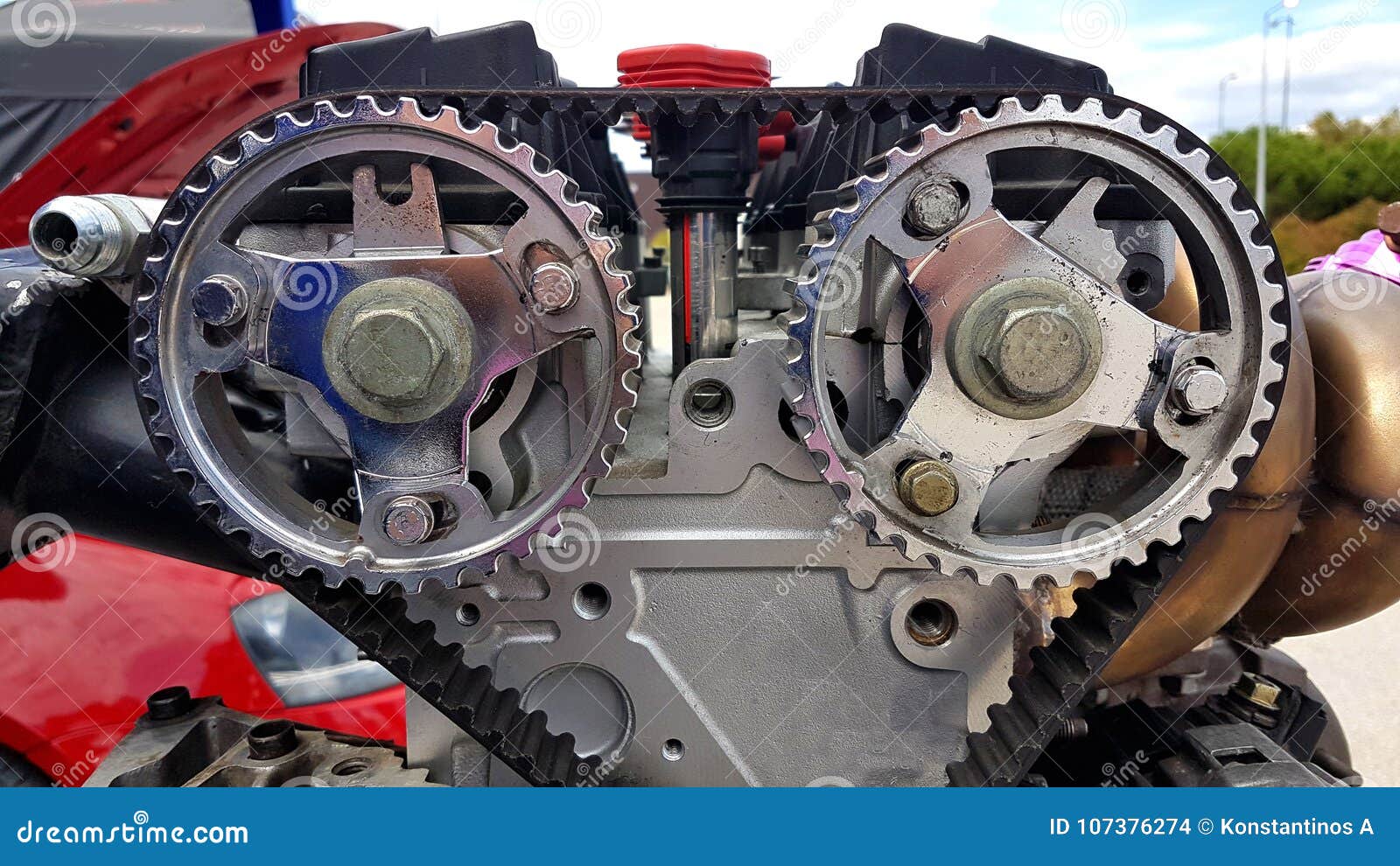 Car Engine Machine Open Metallic Red Stock Photo - Image of machine ...