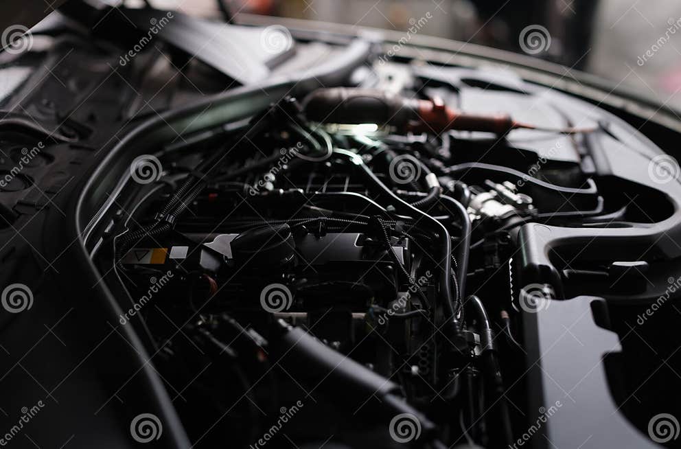 Car Engine on Modern Car. Vehicle Diagnostics and Testing Stock Photo ...
