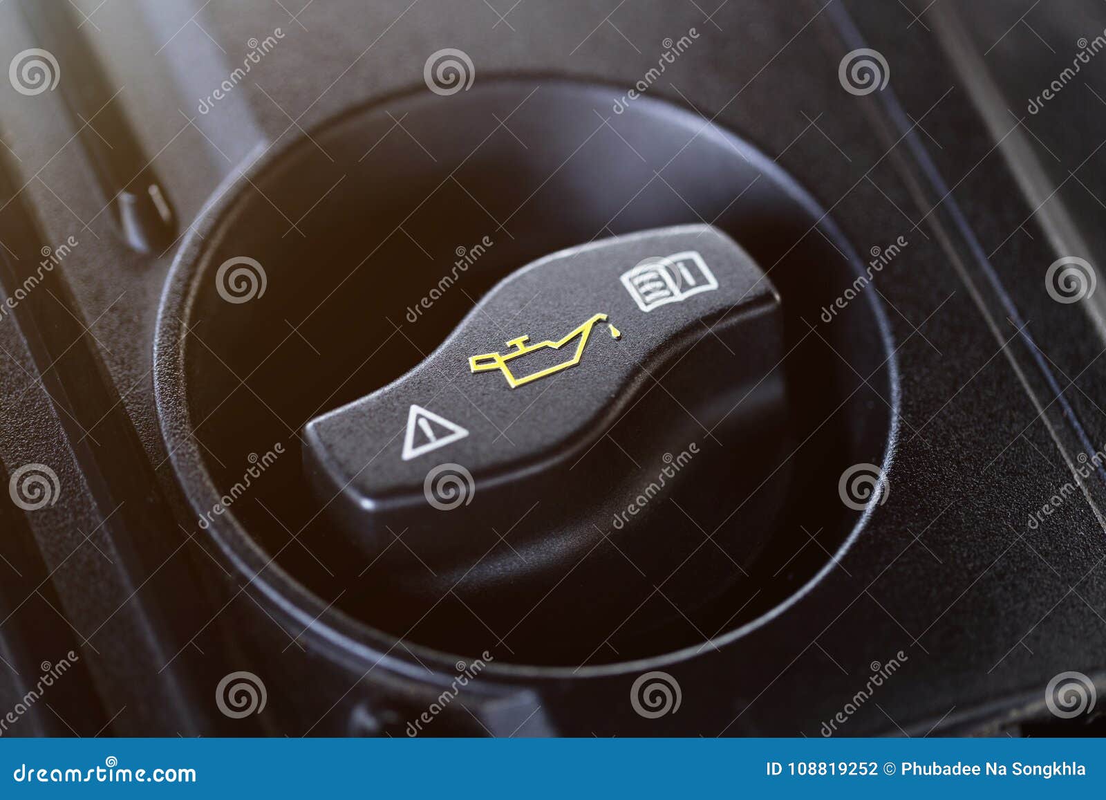 Car Engine Oil Cap with Warning Label in Automobile Engine Stock Photo ...