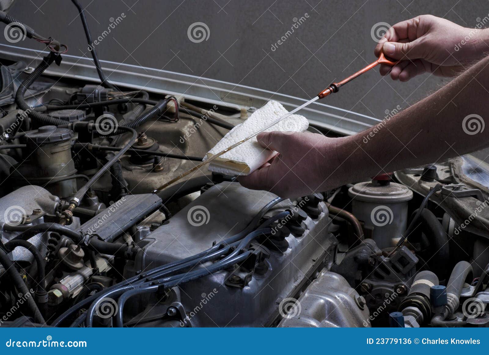 Car Engine and Oil Dip Stick Stock Photo - Image of pipes, wires: 23779136