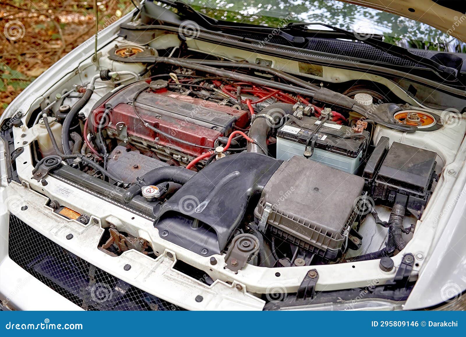 Car Engine with Opened Hood Stock Photo - Image of service, transport ...