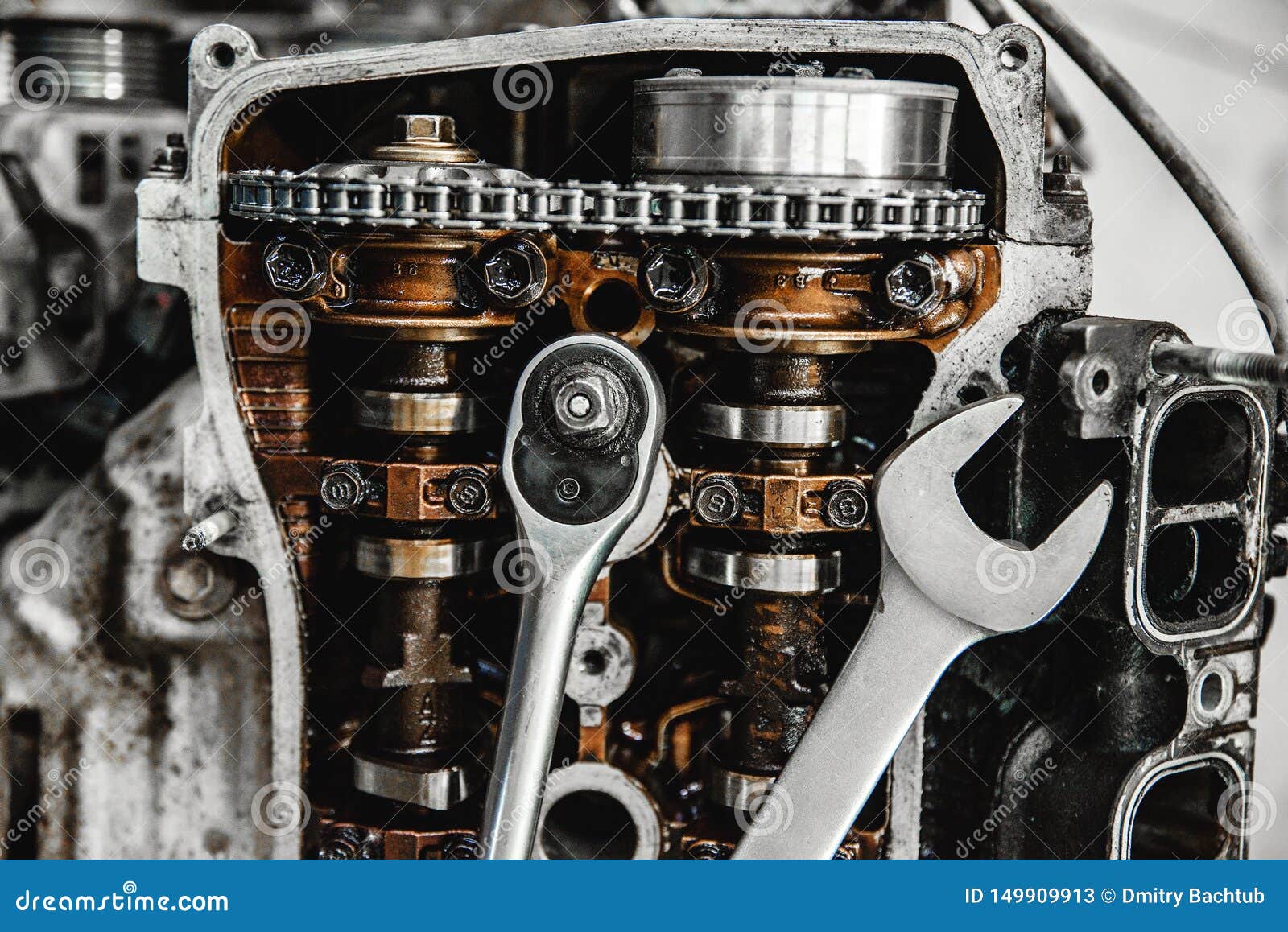 Car engine part and tools stock image. Image of auto - 149909913