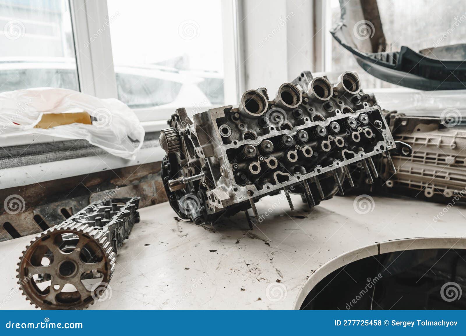 Car Engine Parts on the Table in Car Service Stock Photo - Image of ...