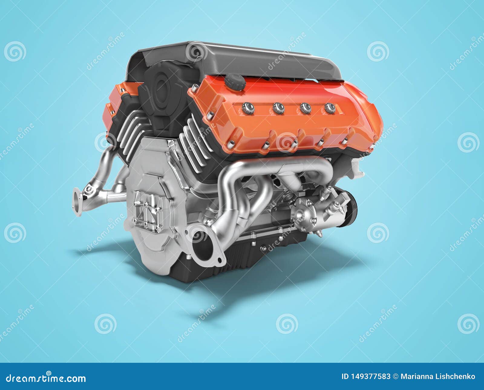 Car Engine Rear View 3d Render on Blue Background with Shadow Stock ...