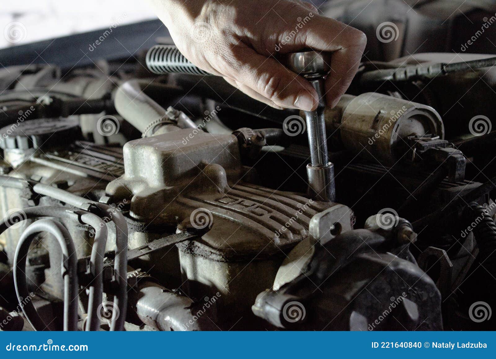 Car Engine Repair Under the Hood Stock Photo - Image of engineer, hand ...
