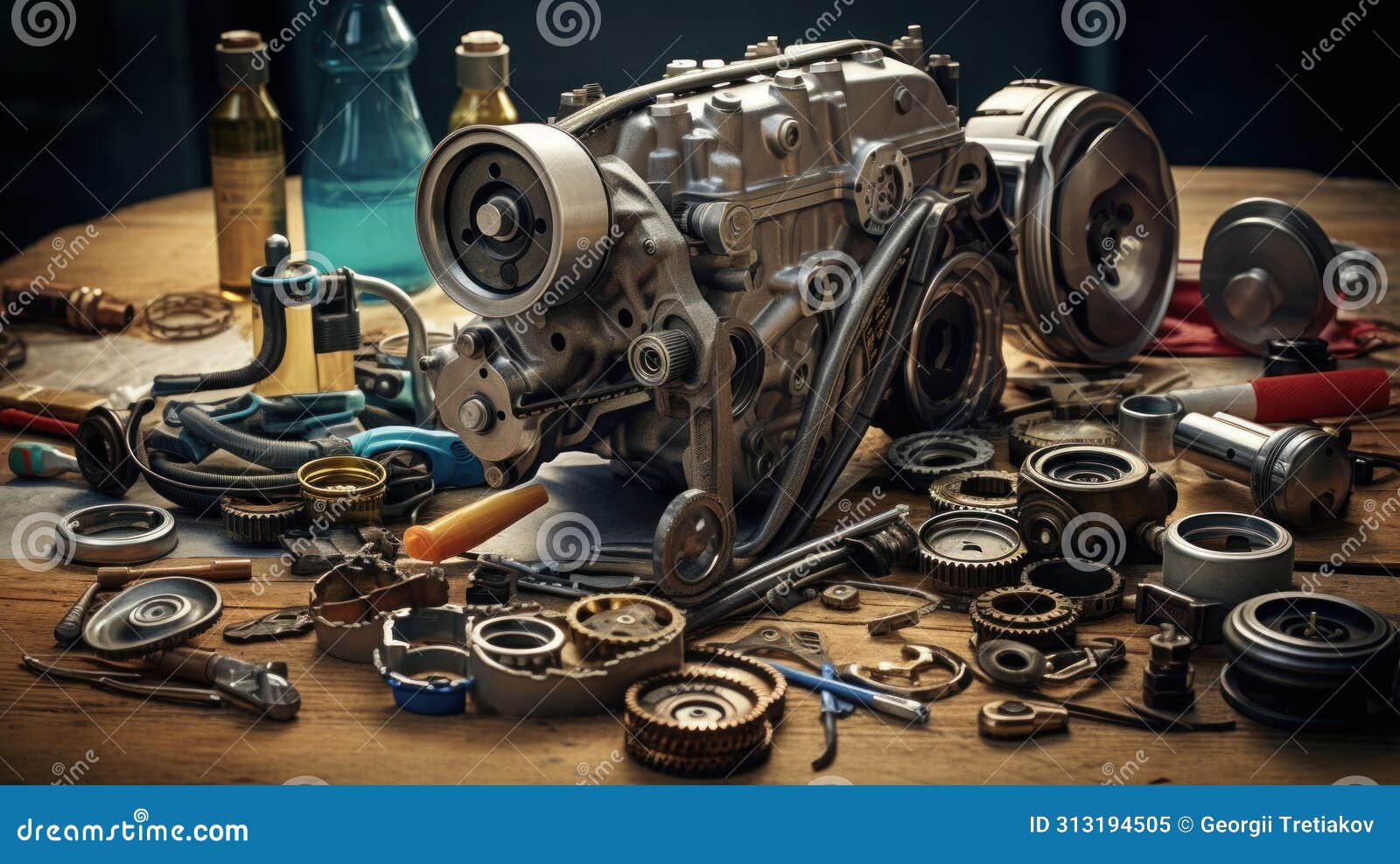 Car Engine Repair and Valve Adjustment Process Stock Illustration ...