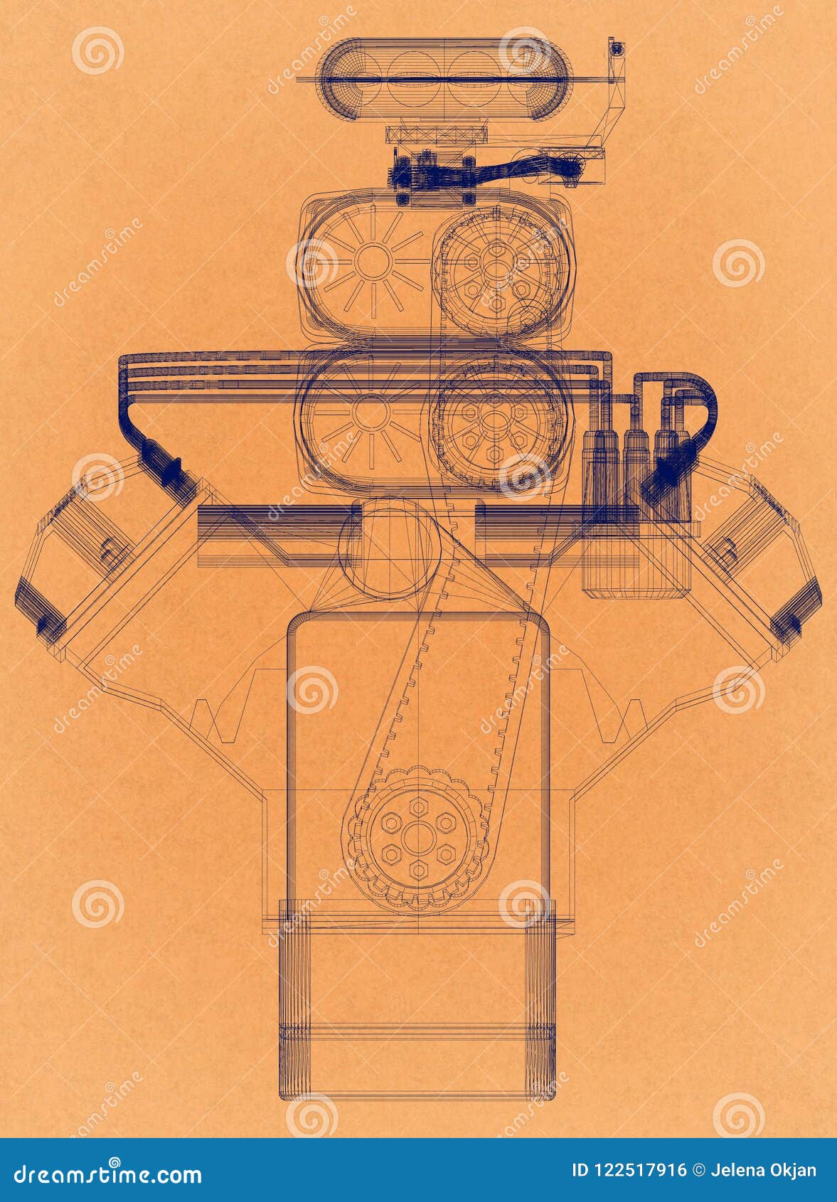 Car Engine - Retro Architect Blueprint Stock Photo - Image of motor ...