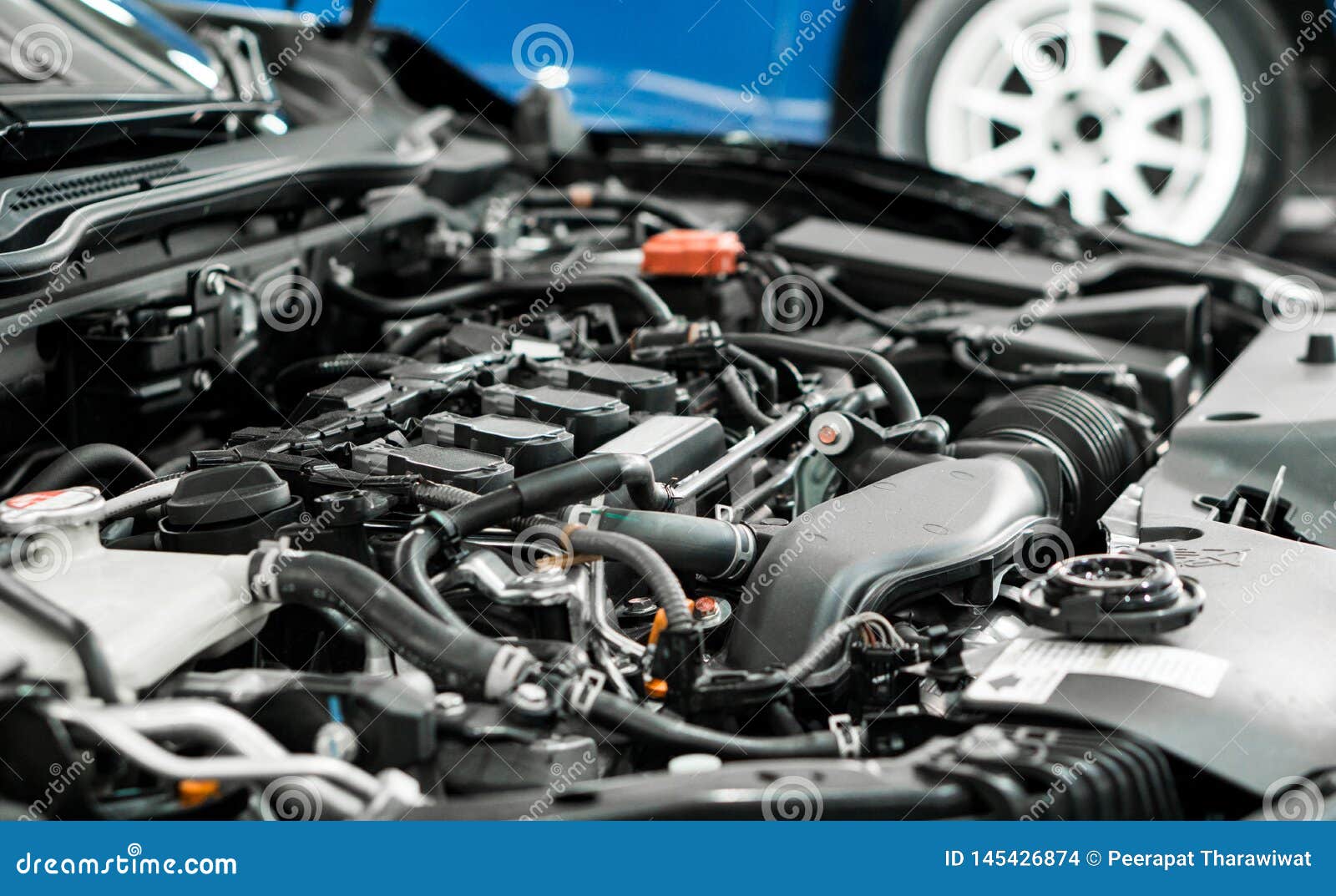 Blurred Car Engine Room Checking Maintenance Sevice By Mechanical And ...