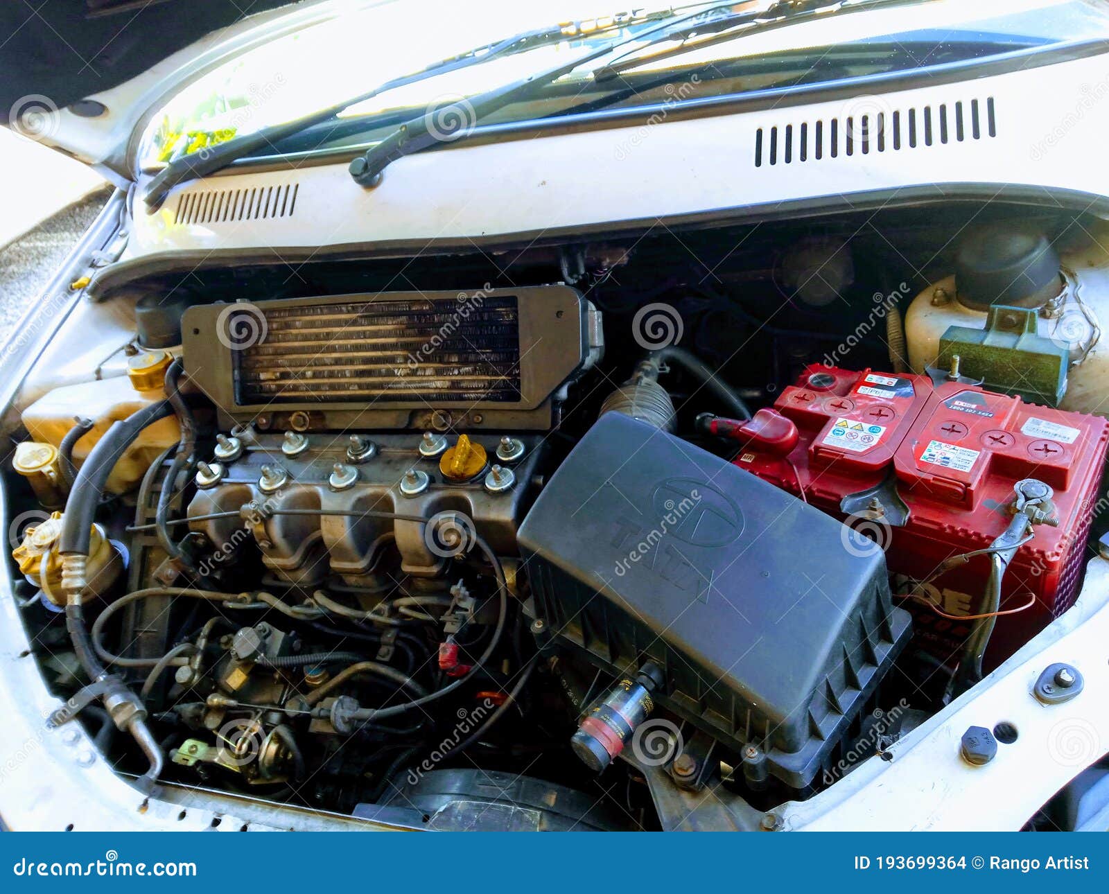 Car Engine Setup View with Battery Editorial Stock Image - Image of ...