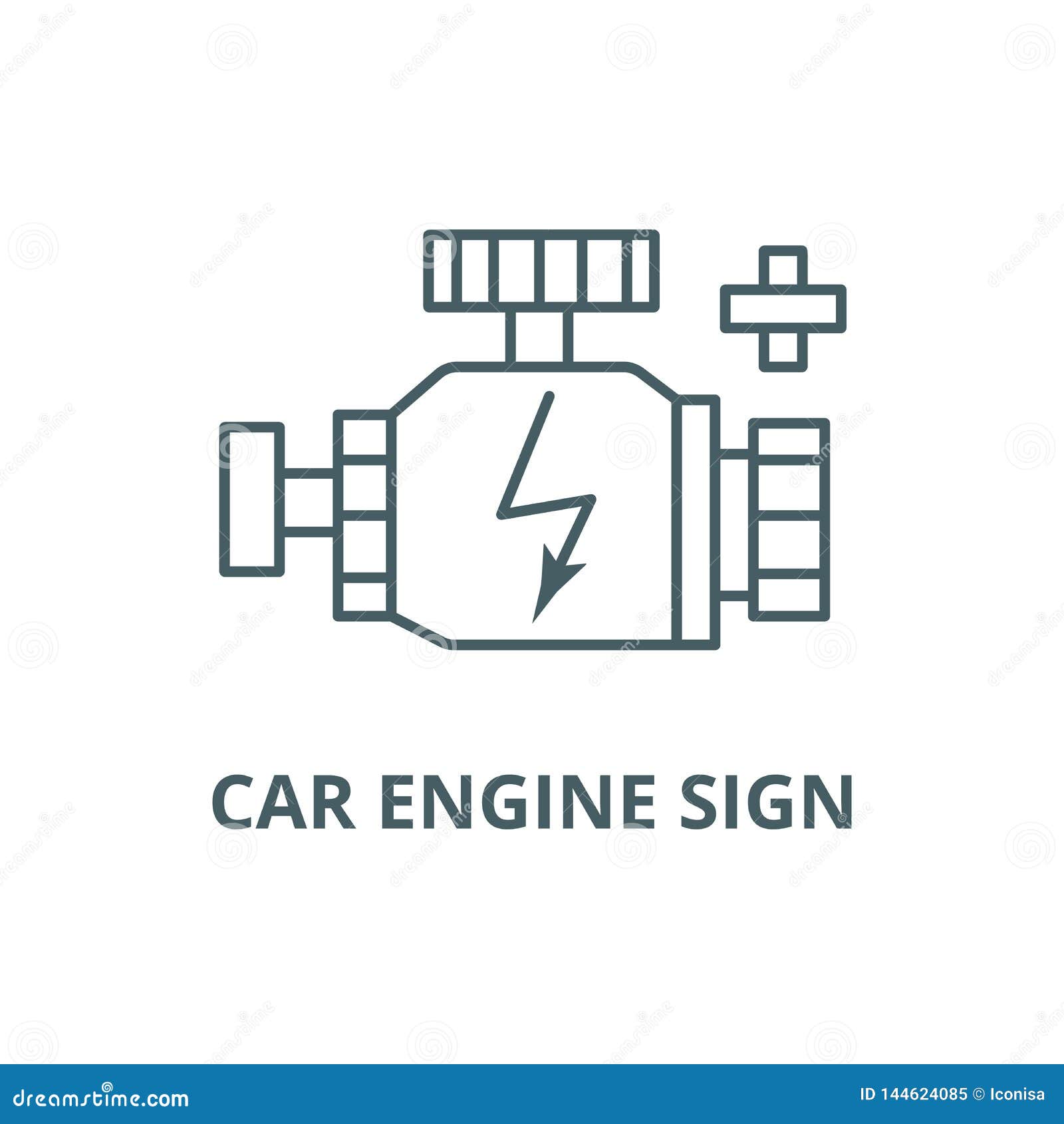 Car Engine Sign Line Icon, Vector. Car Engine Sign Outline Sign ...