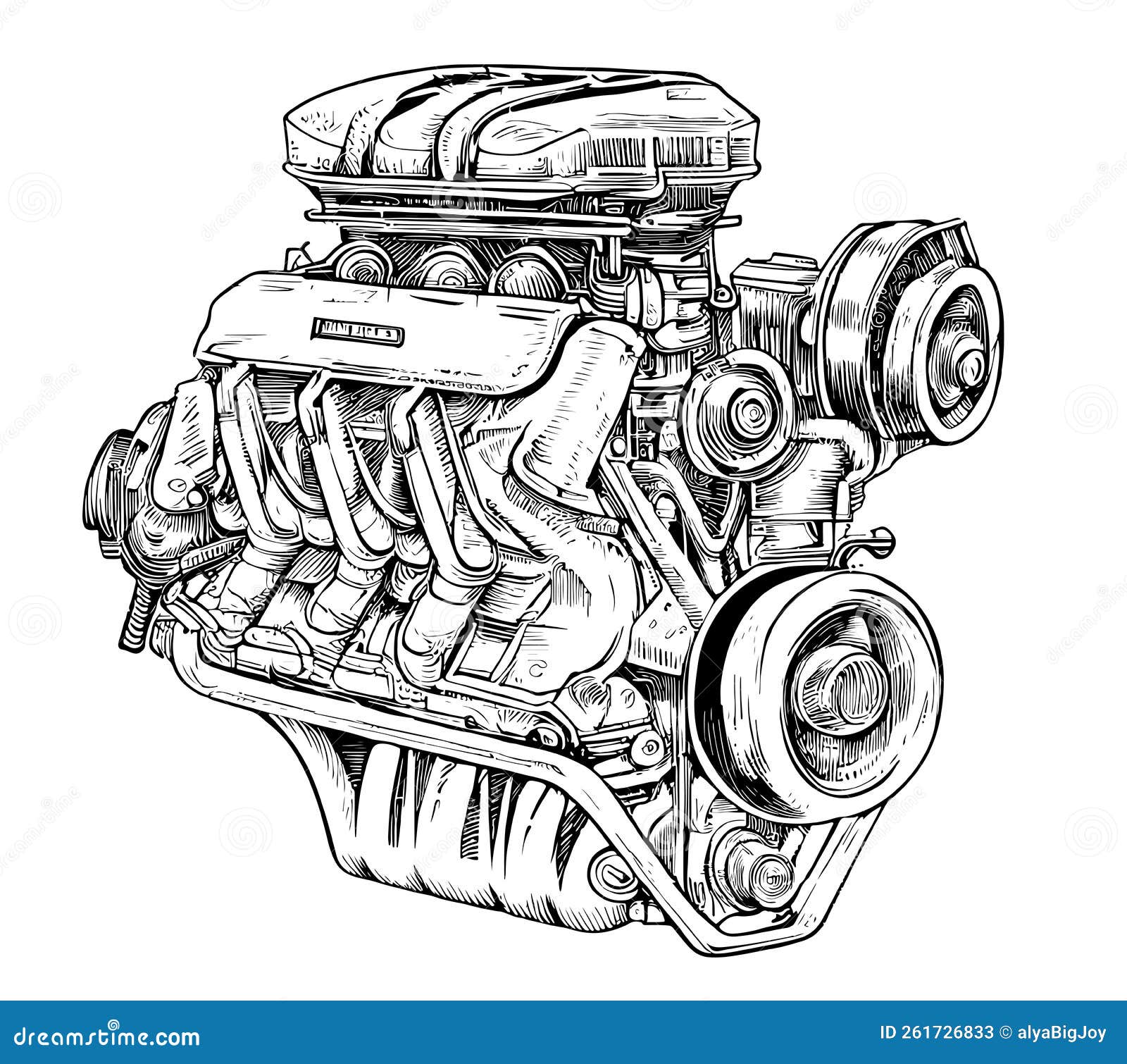Car Engine Sketch Hand Drawn Engraved Style Engineering Stock Vector ...