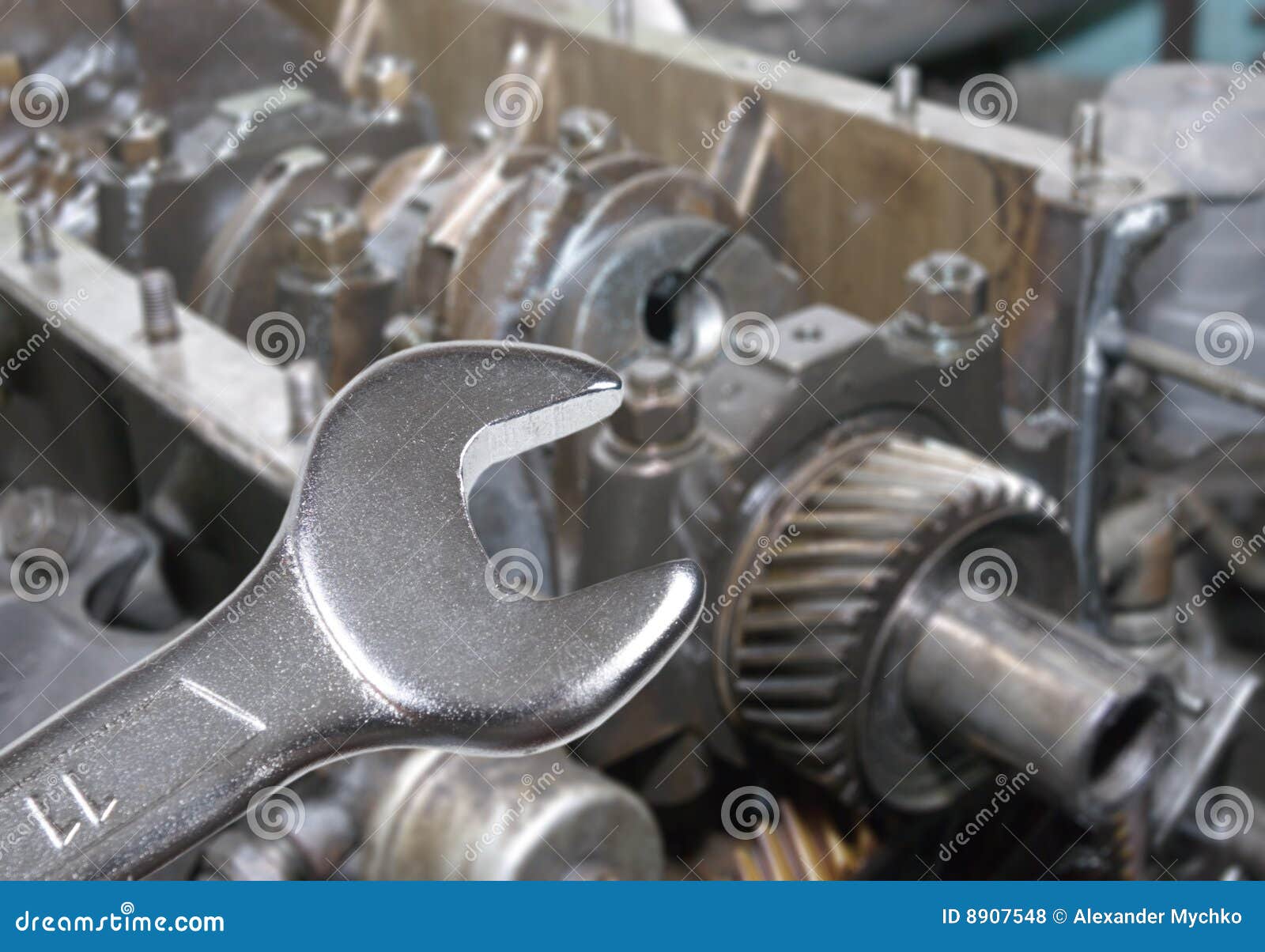 Car Engine and Spanner. Focus on Spanner Stock Photo - Image of ...