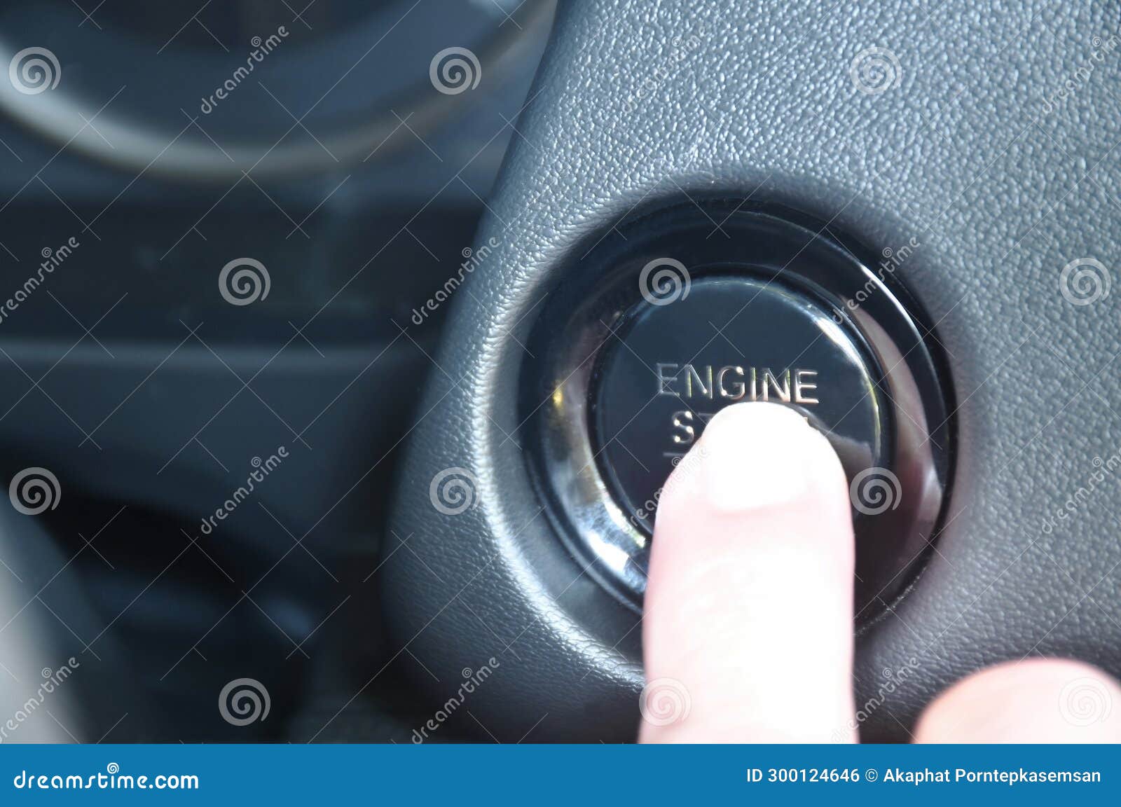 Car Engine Start by Finger Pushing Button in Cockpit Stock Photo ...
