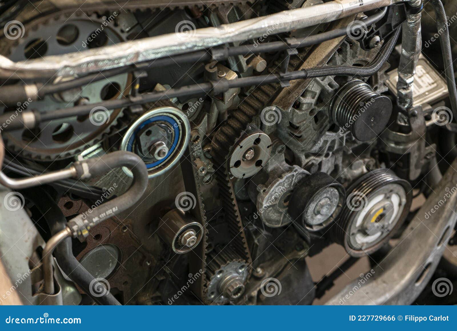 Car engine timing belt 3 stock photo. Image of close - 227729666
