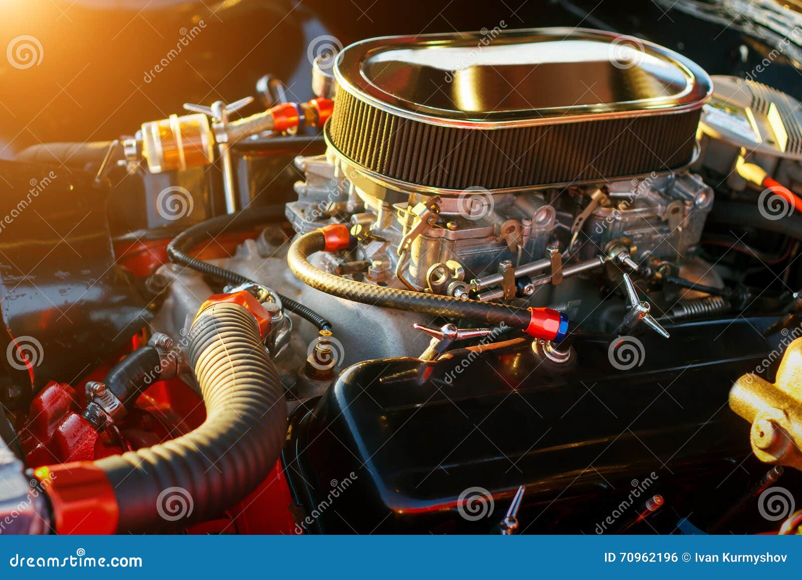 Car Engine Under Hood at Sunset Stock Photo - Image of classic, sunset ...
