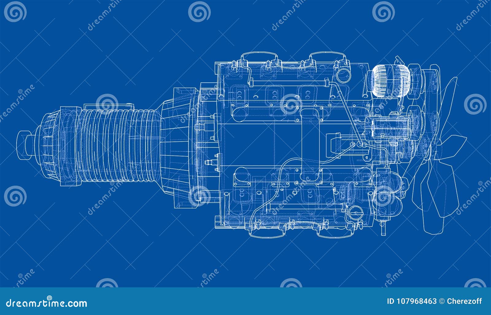 Car Engine. Vector Rendering of 3d Stock Vector - Illustration of grid ...