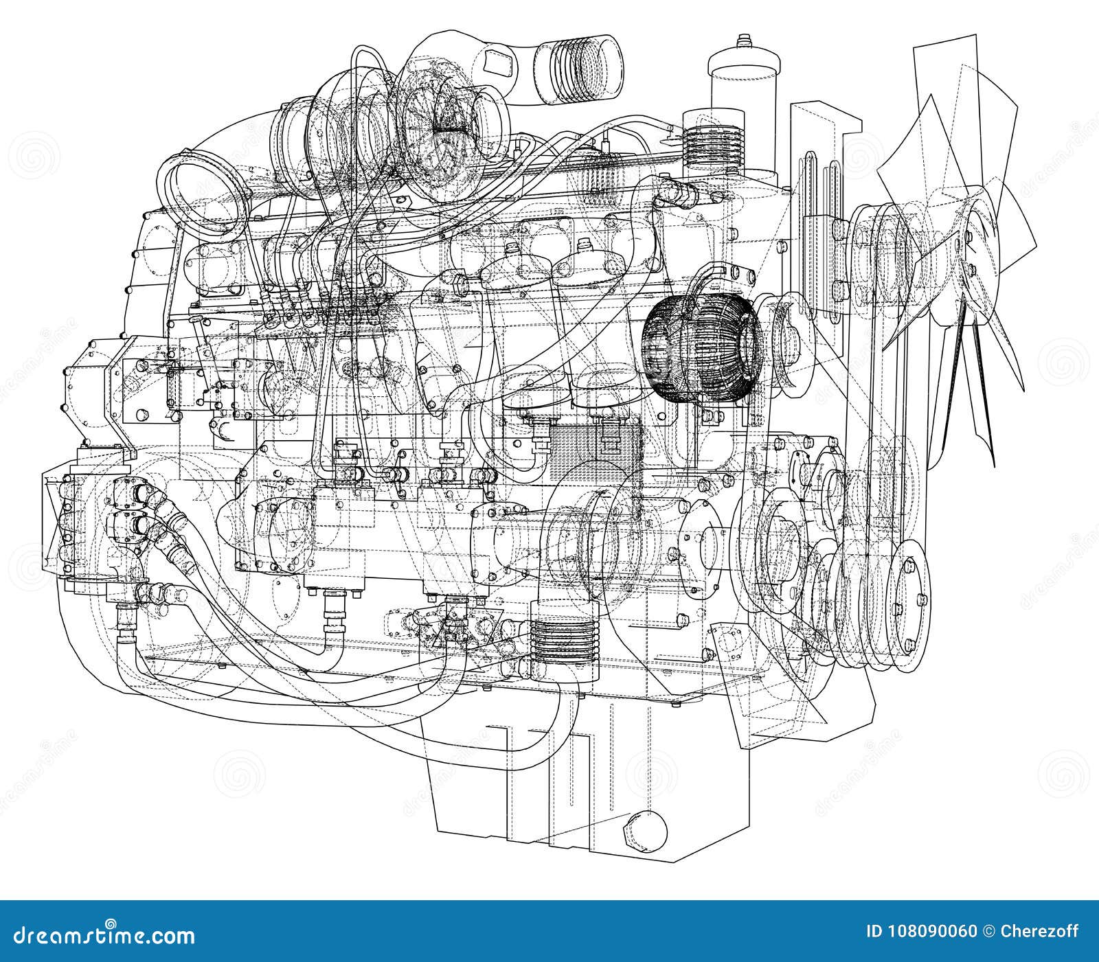 Car Engine. Vector Rendering of 3d Stock Vector - Illustration of grid ...