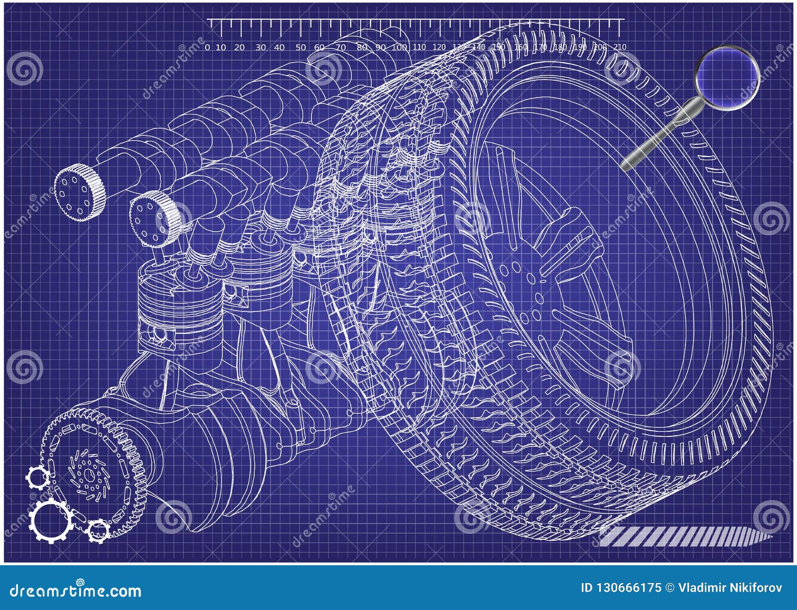 Car Engine and Wheel on a Blue Stock Vector - Illustration of modern ...