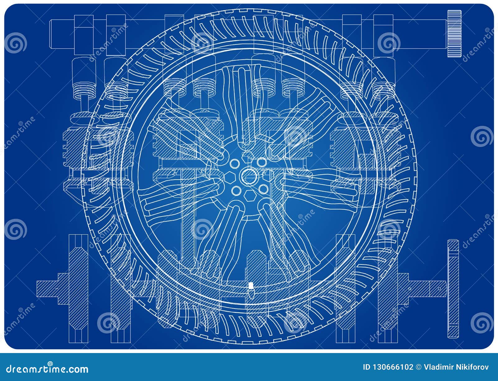 Car Engine and Wheel on a Blue Stock Vector - Illustration of business ...