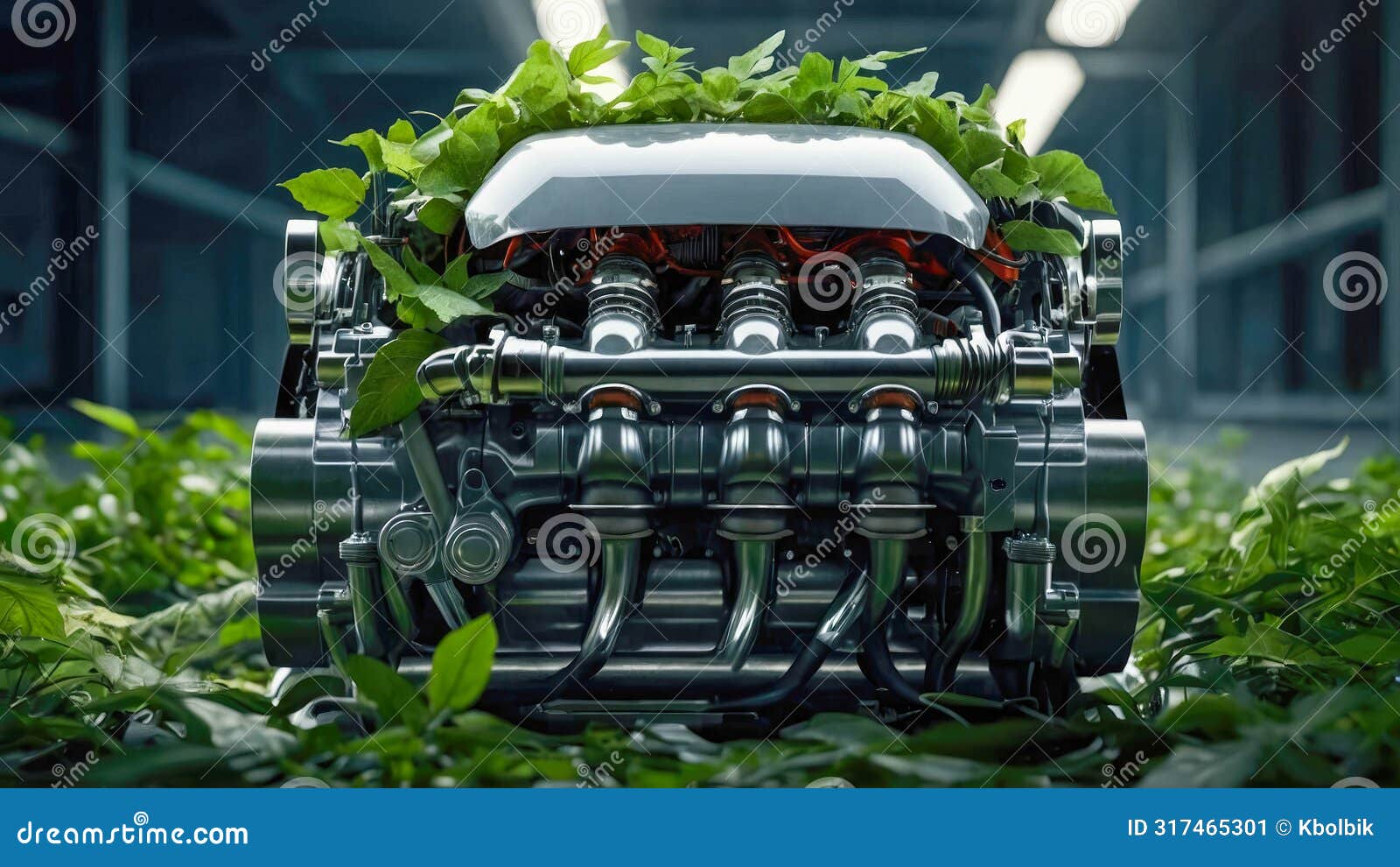 A Car Engine on White Background with Green Leaves Stock Illustration ...