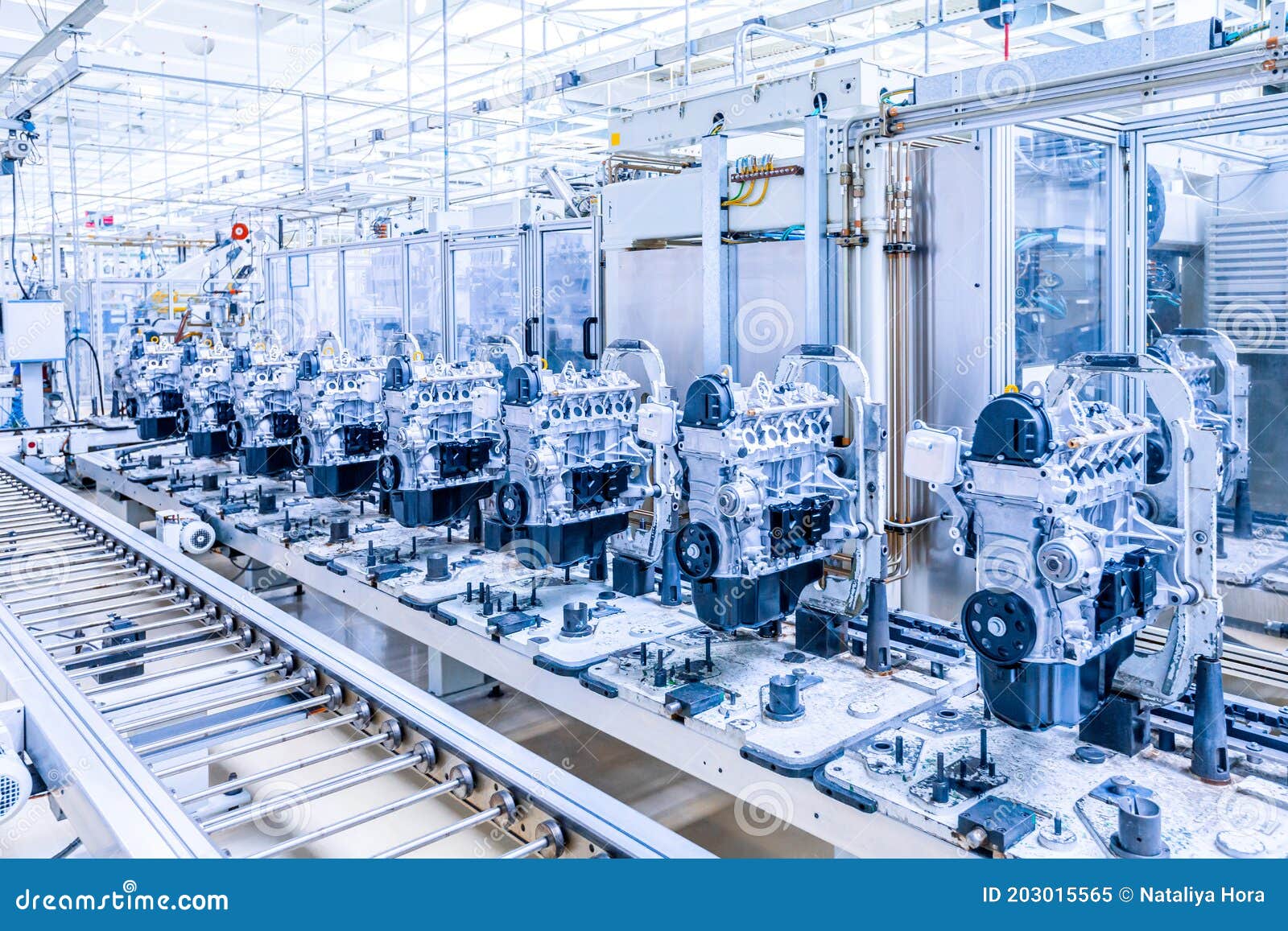Car Engines at Conveyor Line Stock Image - Image of machine, machining ...