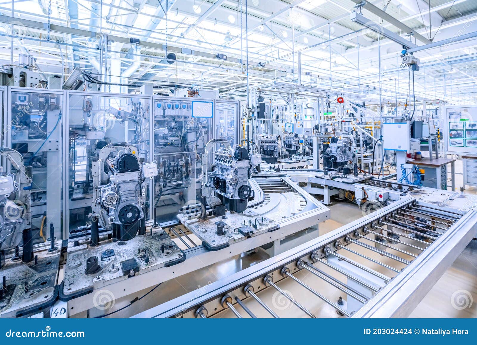 Car Engines at Conveyor Line Stock Photo - Image of engineering ...