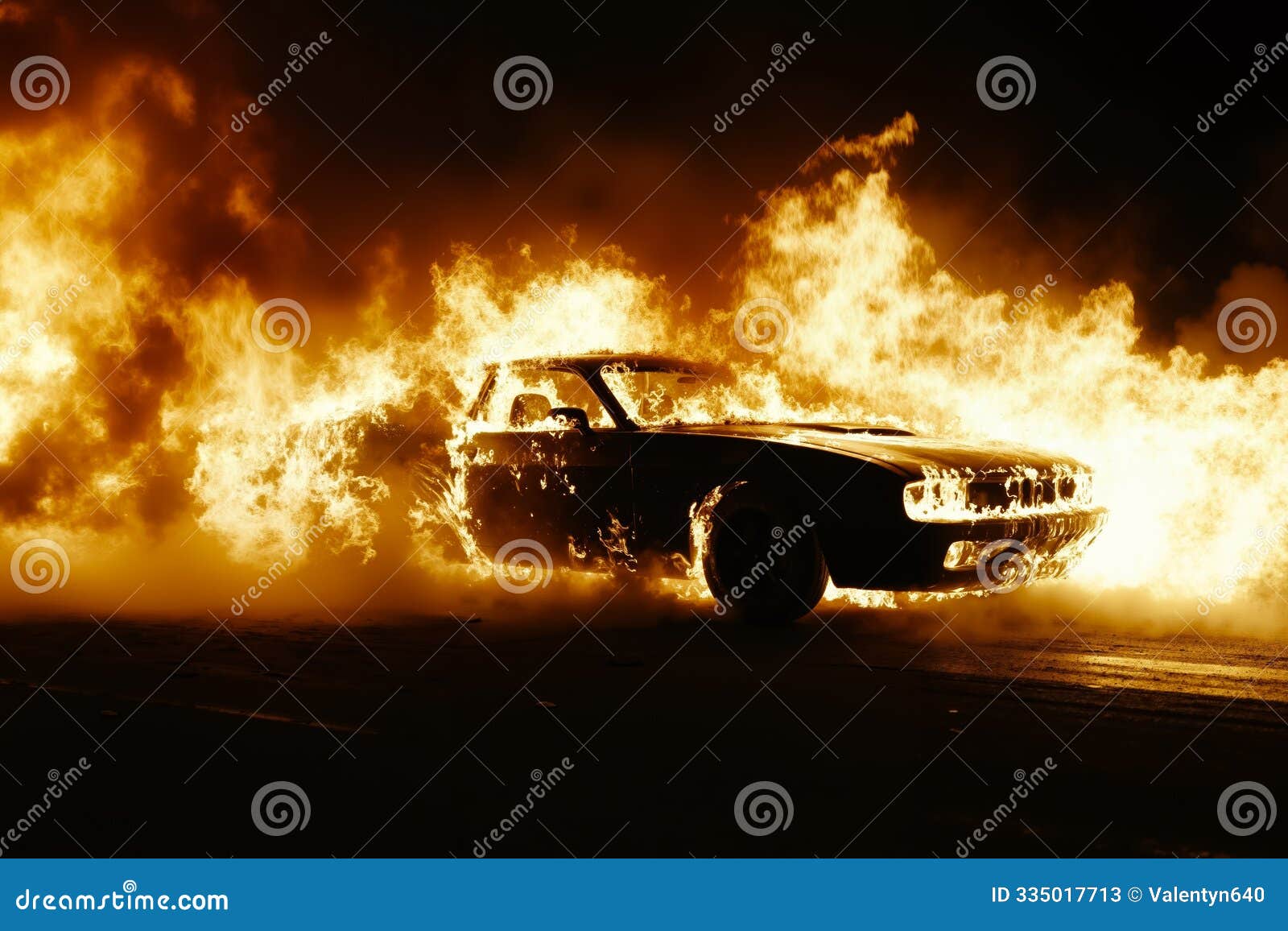 A Car is Engulfed by Flames on a Road Stock Image - Image of vehicle ...