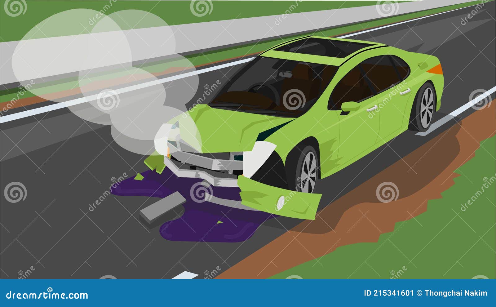 Passenger Car Accident Overturned On A Different Level Bridge. Cartoon ...