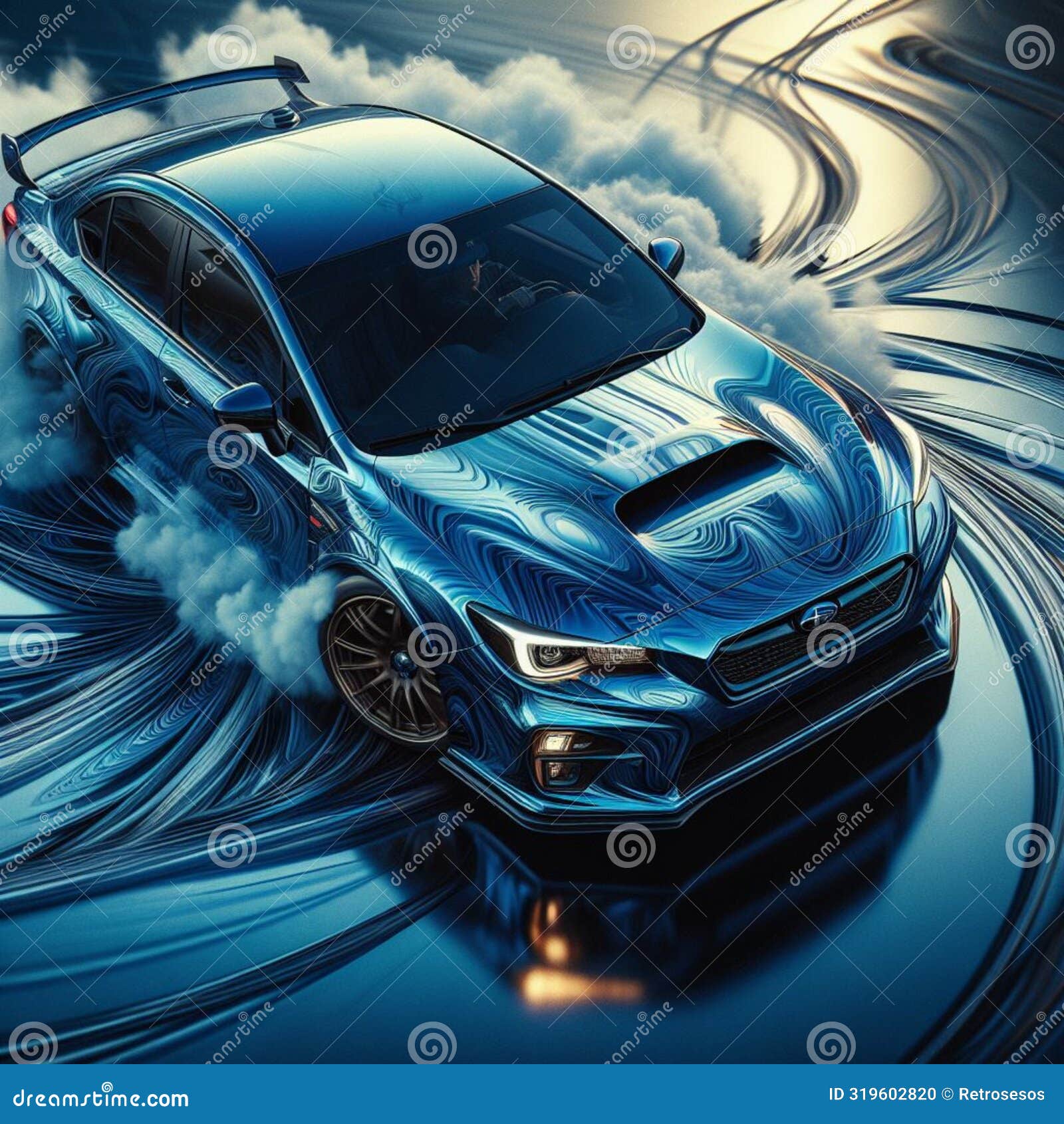 Car Performs an Intense Drift, Creating Circular Burnout Marks Under ...