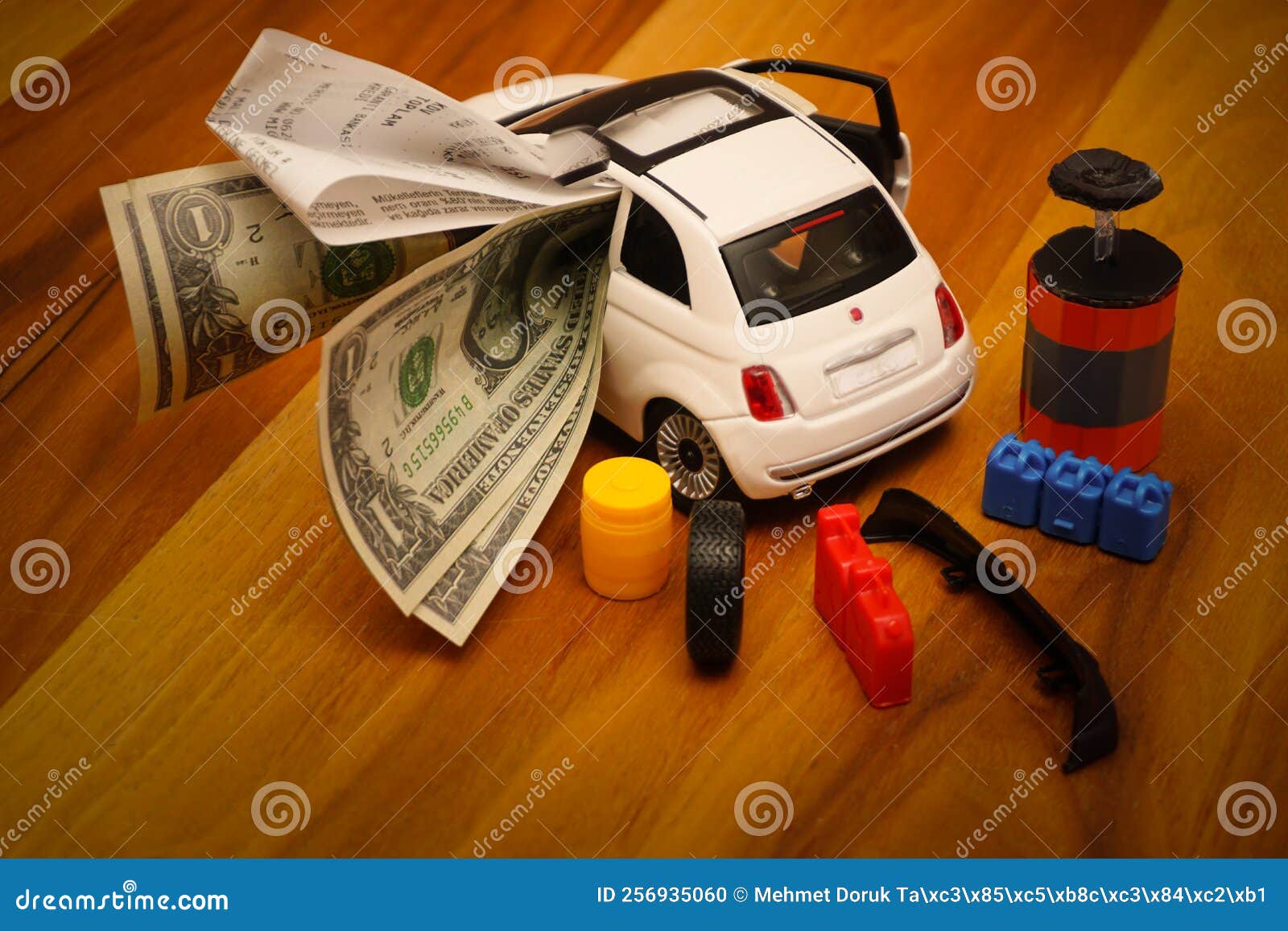 Car Expenses Illustration with Miniature Objects Stock Photo - Image of ...