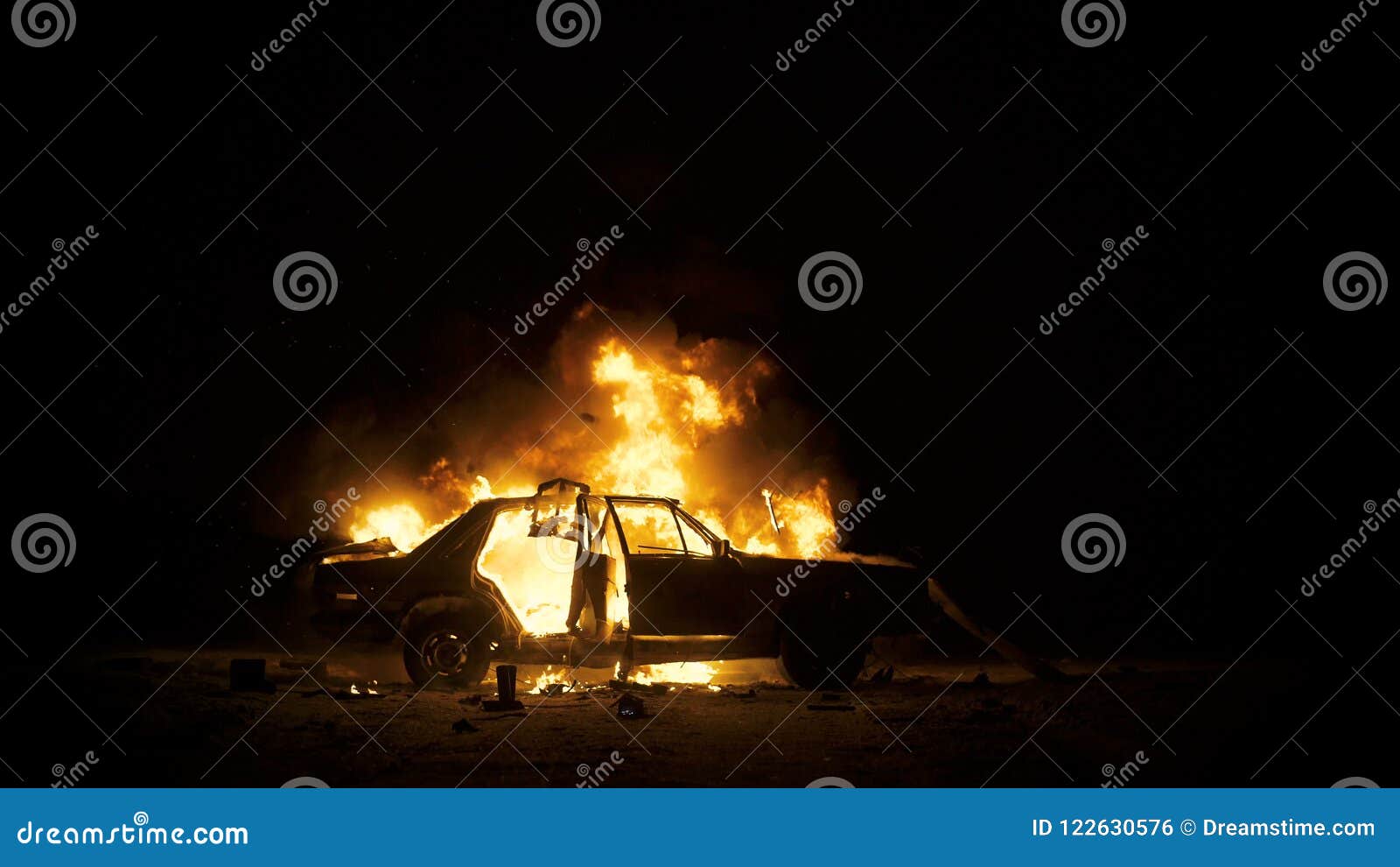 Car on Fire, Burning Car at Night, Side View Stock Footage - Video of ...