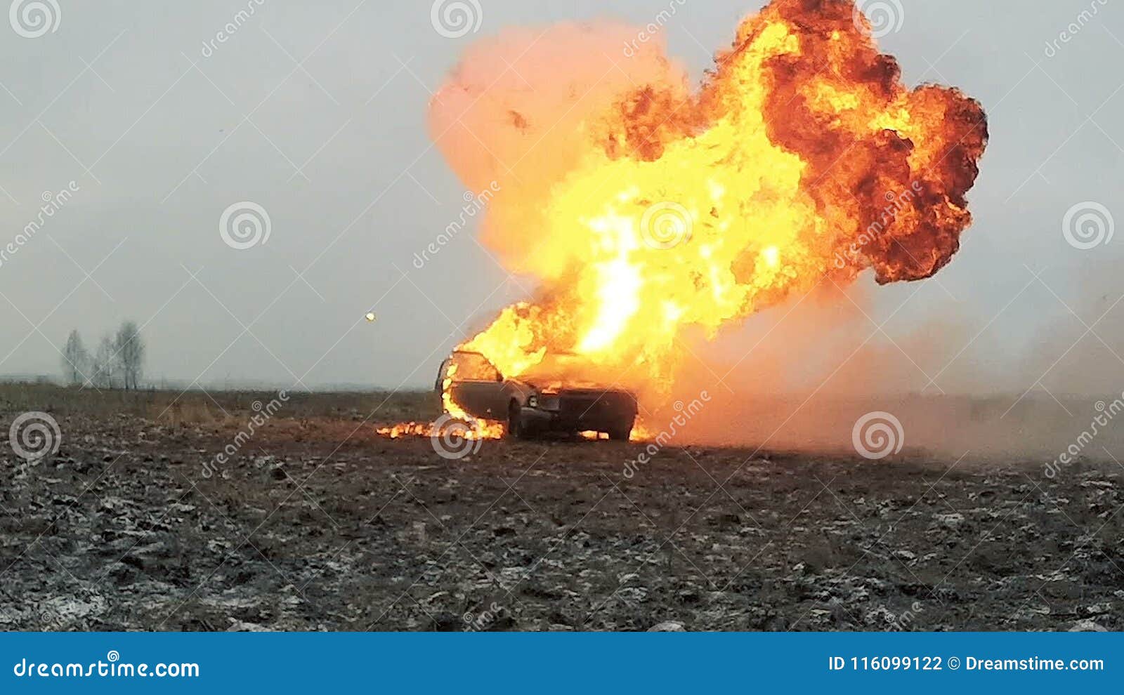 Car Explosion in the Field. Car on Fire. Slow Motion Stock Footage ...