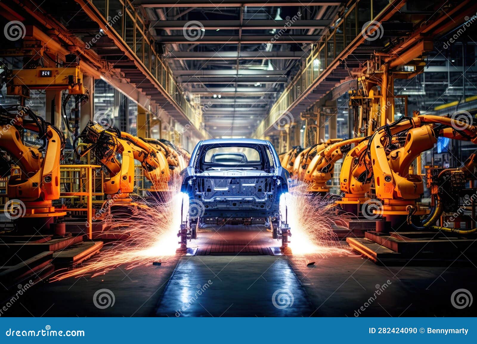 Auto Manufacturing Robot Factory of Cars Stock Illustration ...