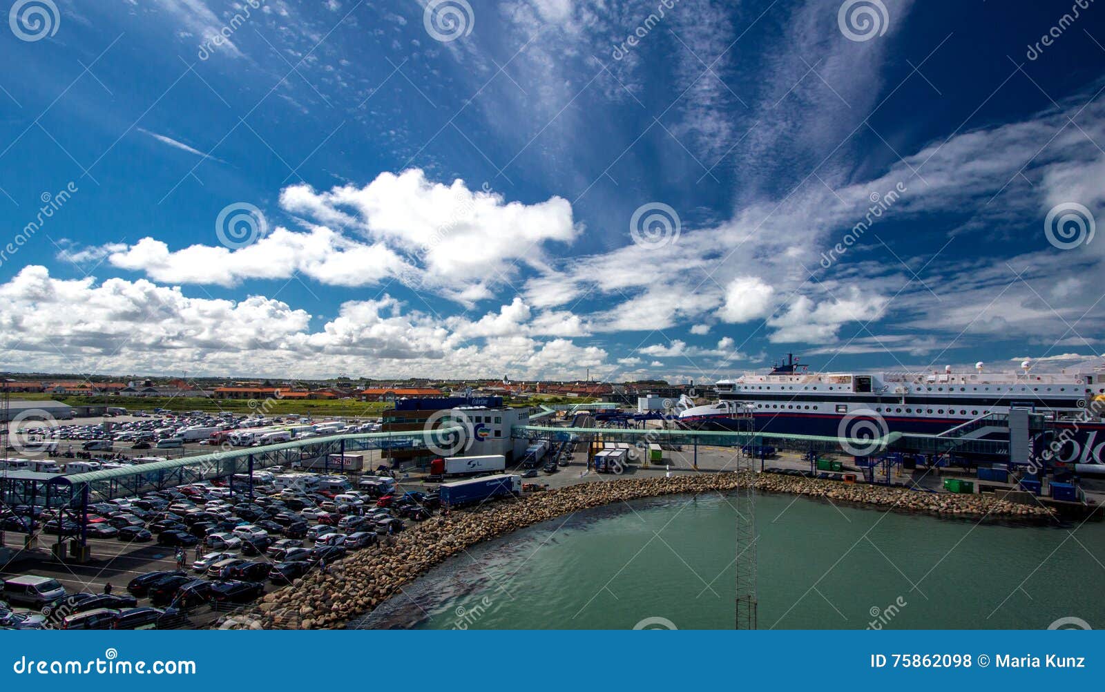 Car ferry in the port editorial stock photo. Image of shore - 75862098