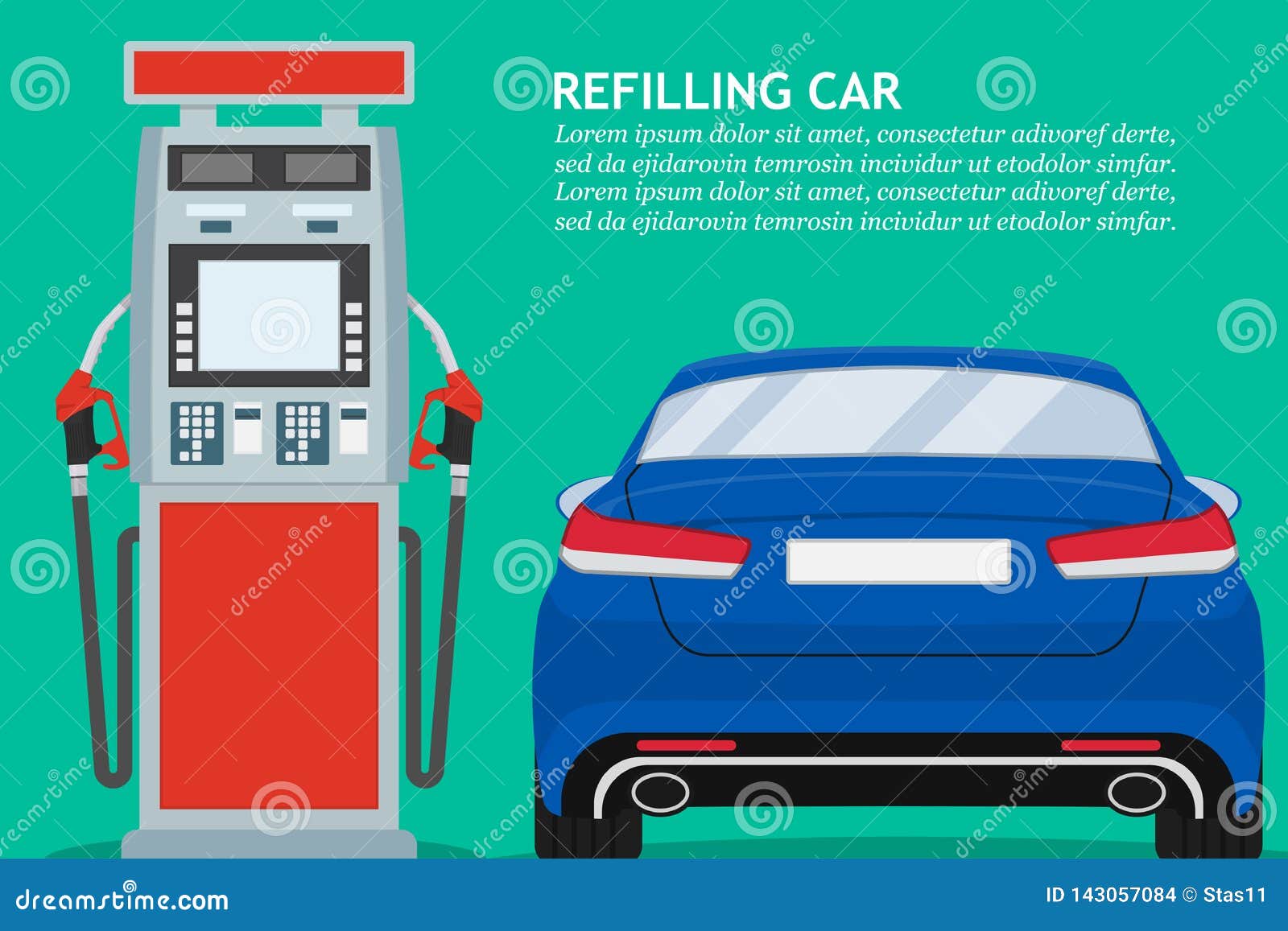 Car Filling Station with Car in a Flat Design Stock Vector ...