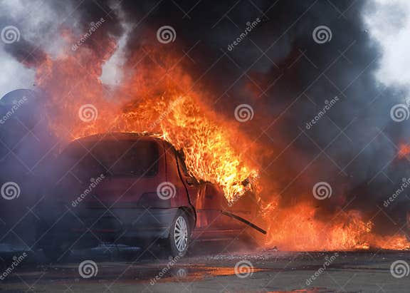 Car on fire stock image. Image of road, arson, flames - 24454319