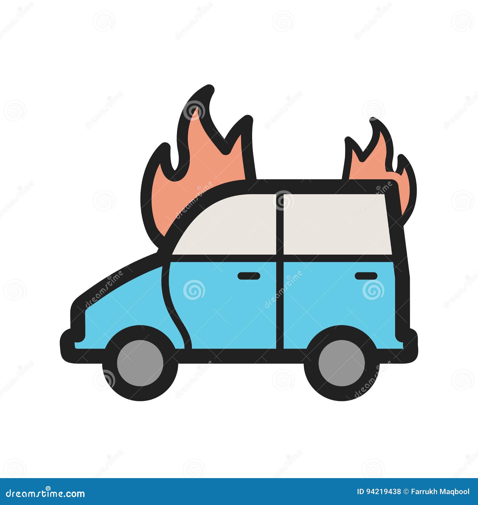 Car on Fire stock vector. Illustration of emergency, alarm - 94219438