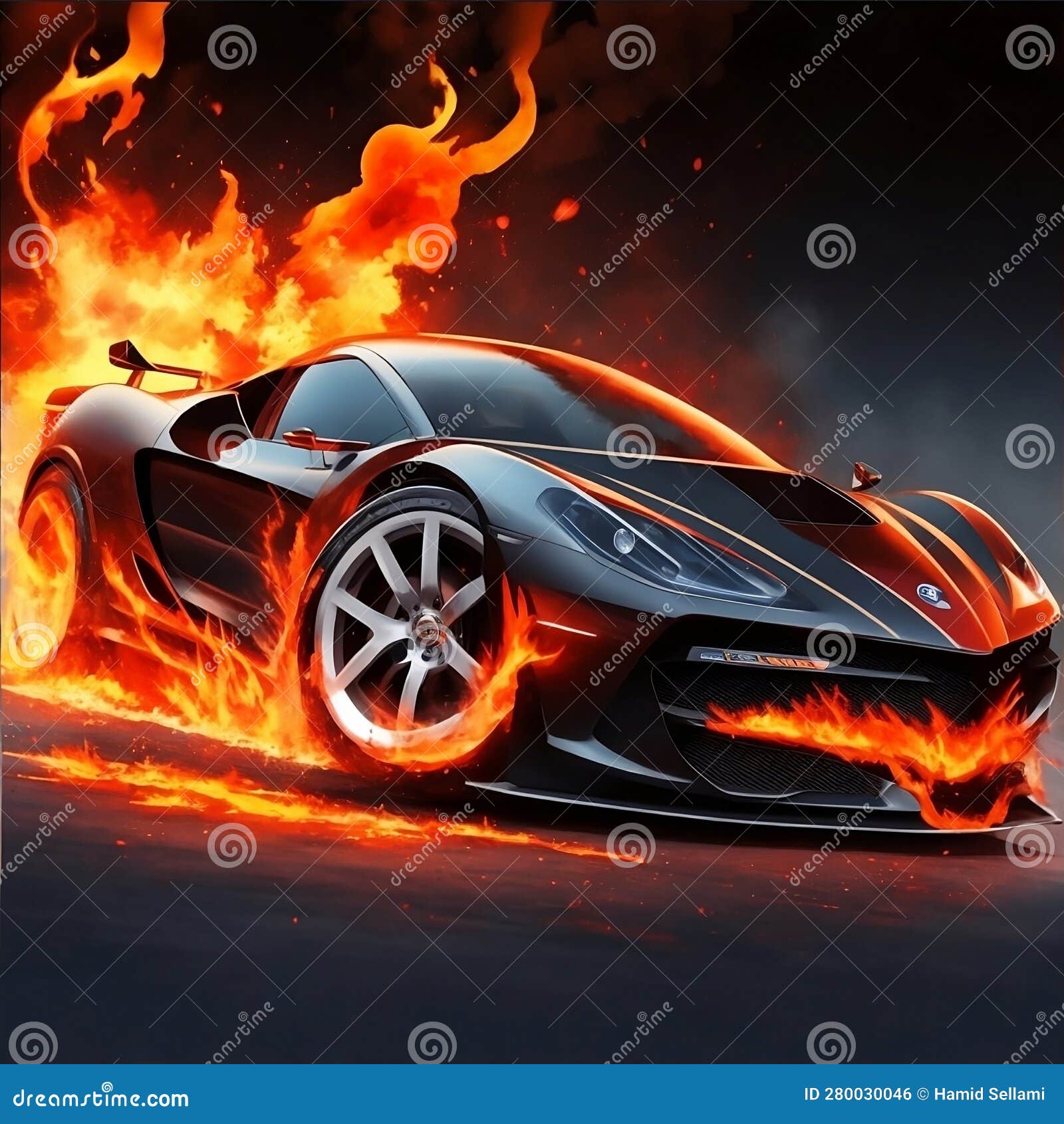 Burning fast car on fire stock illustration. Illustration of vehicle ...