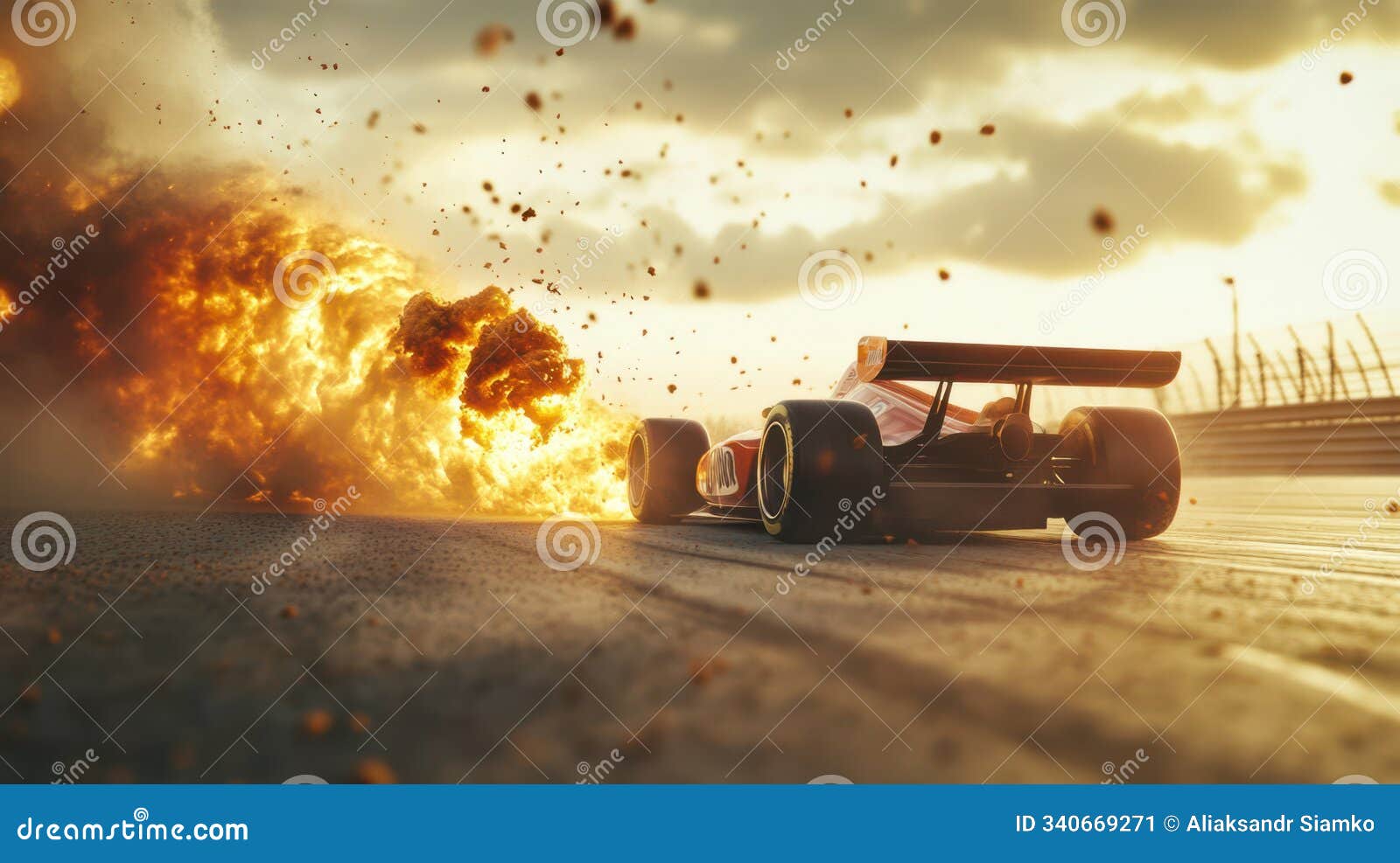 A Car is on Fire on a Race Track Stock Illustration - Illustration of ...