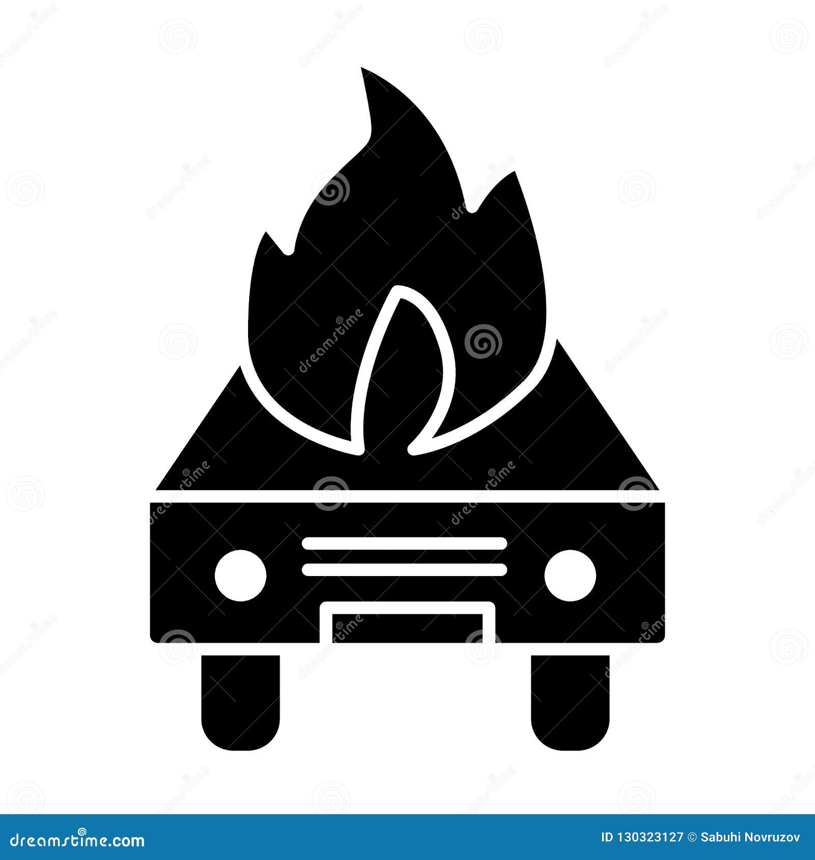 Car on Fire Solid Icon. Fire in Auto Vector Illustration Isolated on ...