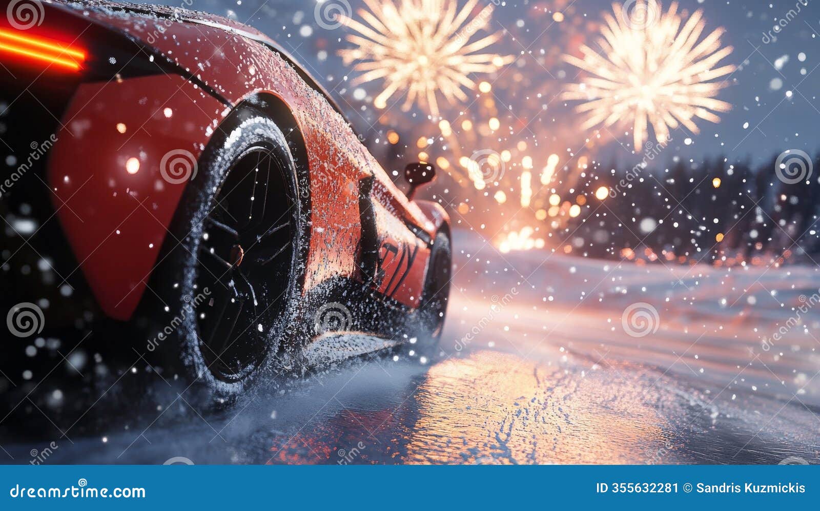 A Car with Fireworks in the Background. Generative AI. Stock ...