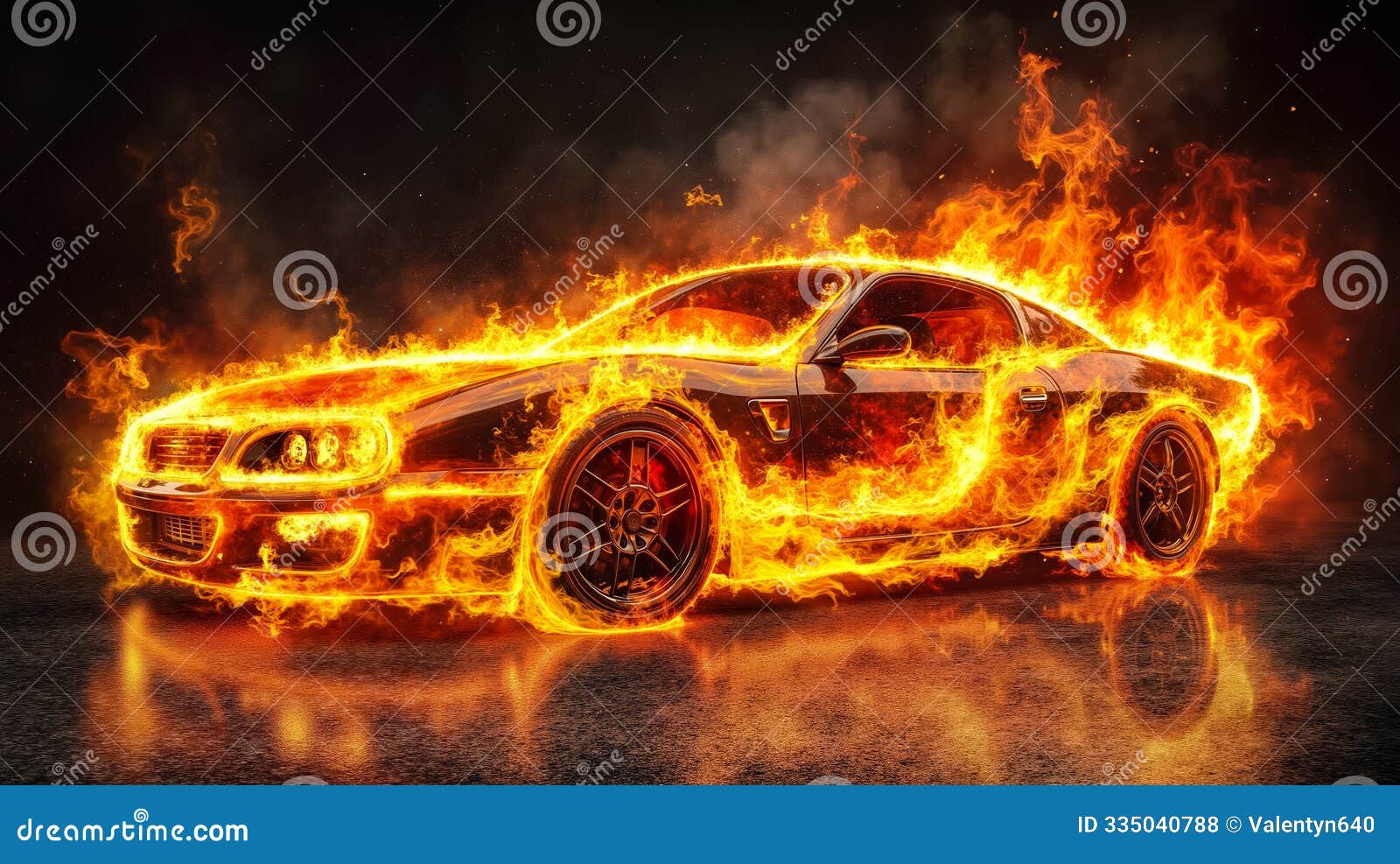 A Car in Flames on a Dark Background Stock Photo - Image of design ...
