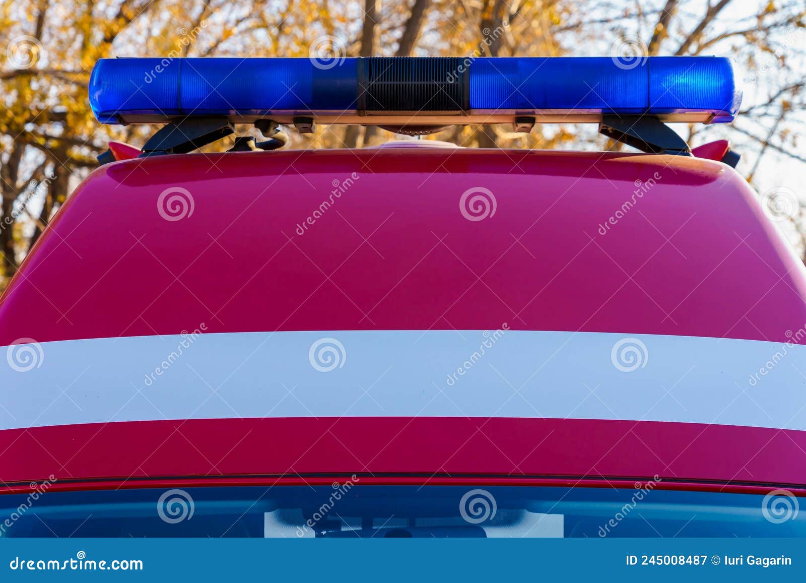 Car with Flashing Lights Emergency Rescue Service. Background with Copy ...